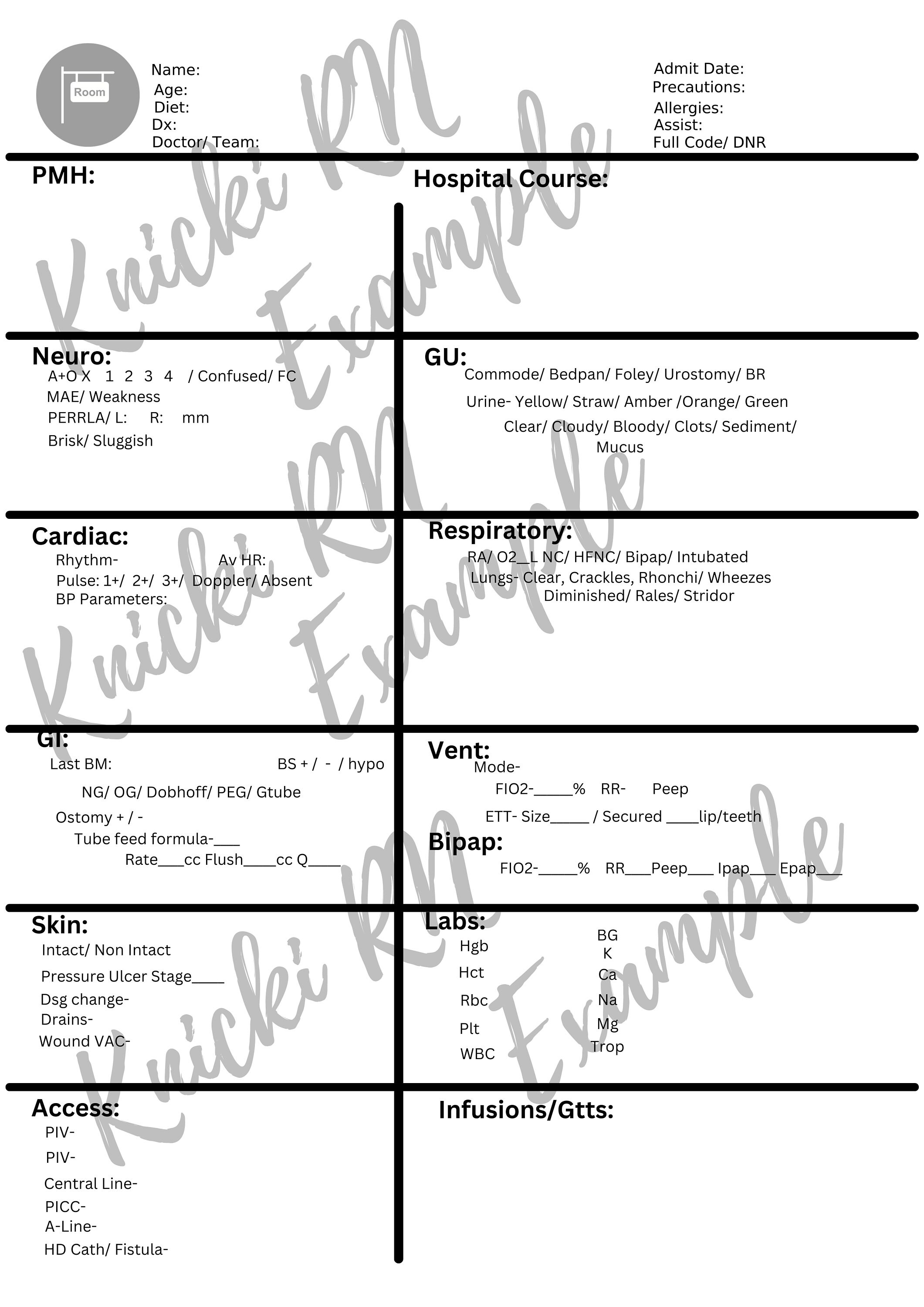 Easy ICU Report Sheet Digital Download knicki RN - Etsy Australia