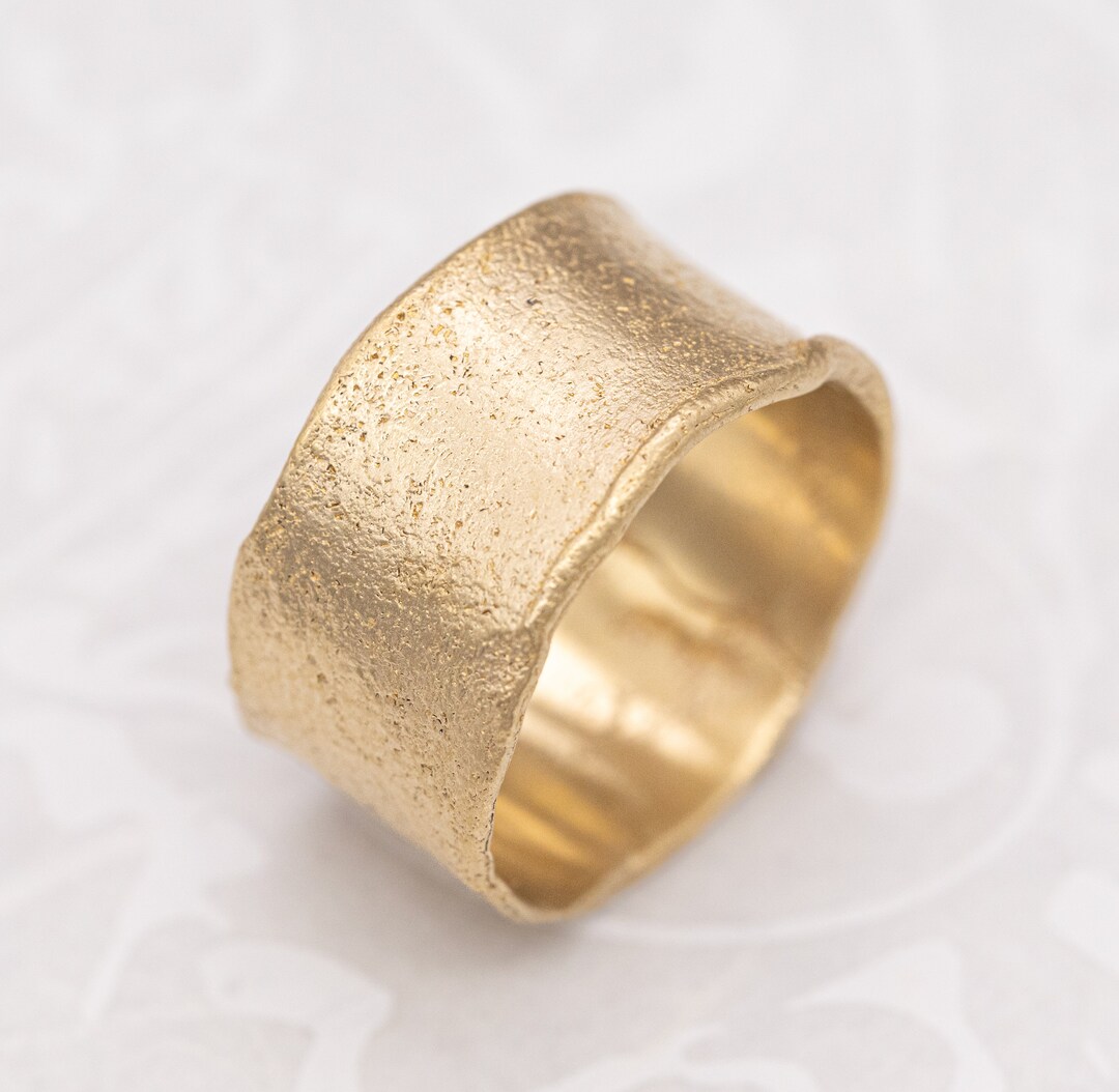 Sand Cast Ring ,14K Gold Wedding Band , Israeli Wedding Ring, Wide ...