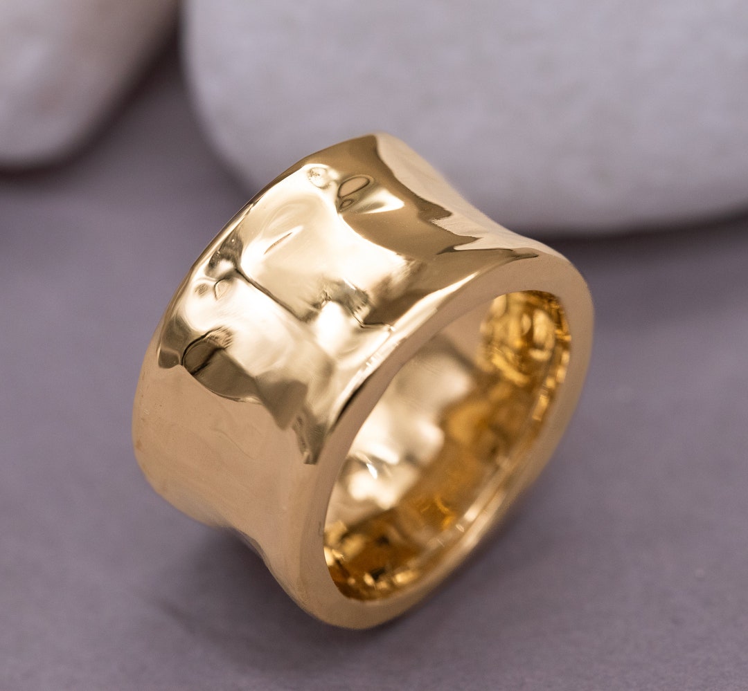 14k Yellow Gold Ring Solid Gold Extra Wide Ring, Extra Thick Band Shiny ...