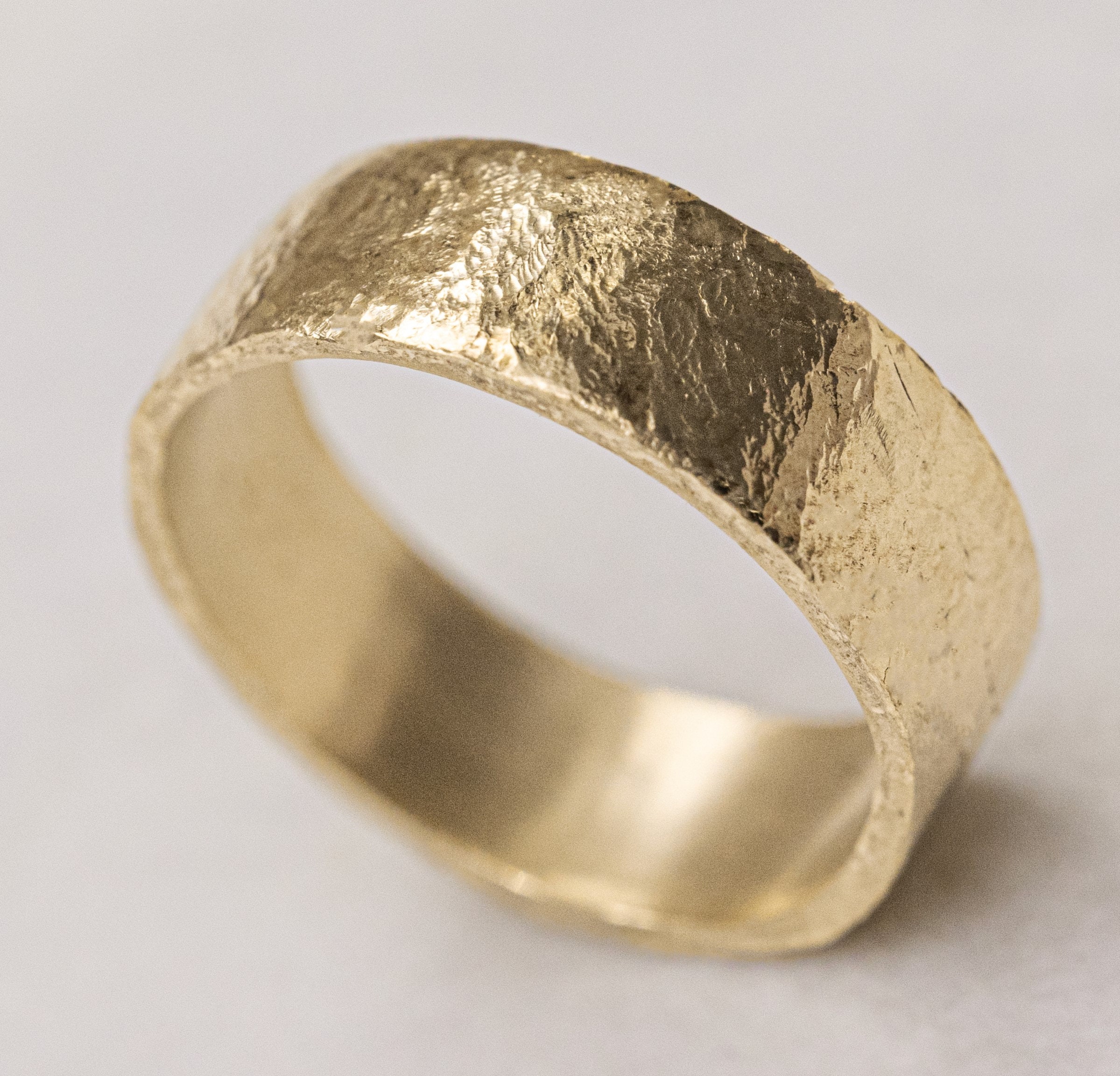14K Solid Gold Men's Wedding Ring, Hammered Ring for Men, Rustic Ring for Men, Handmade Ring , 7 ...