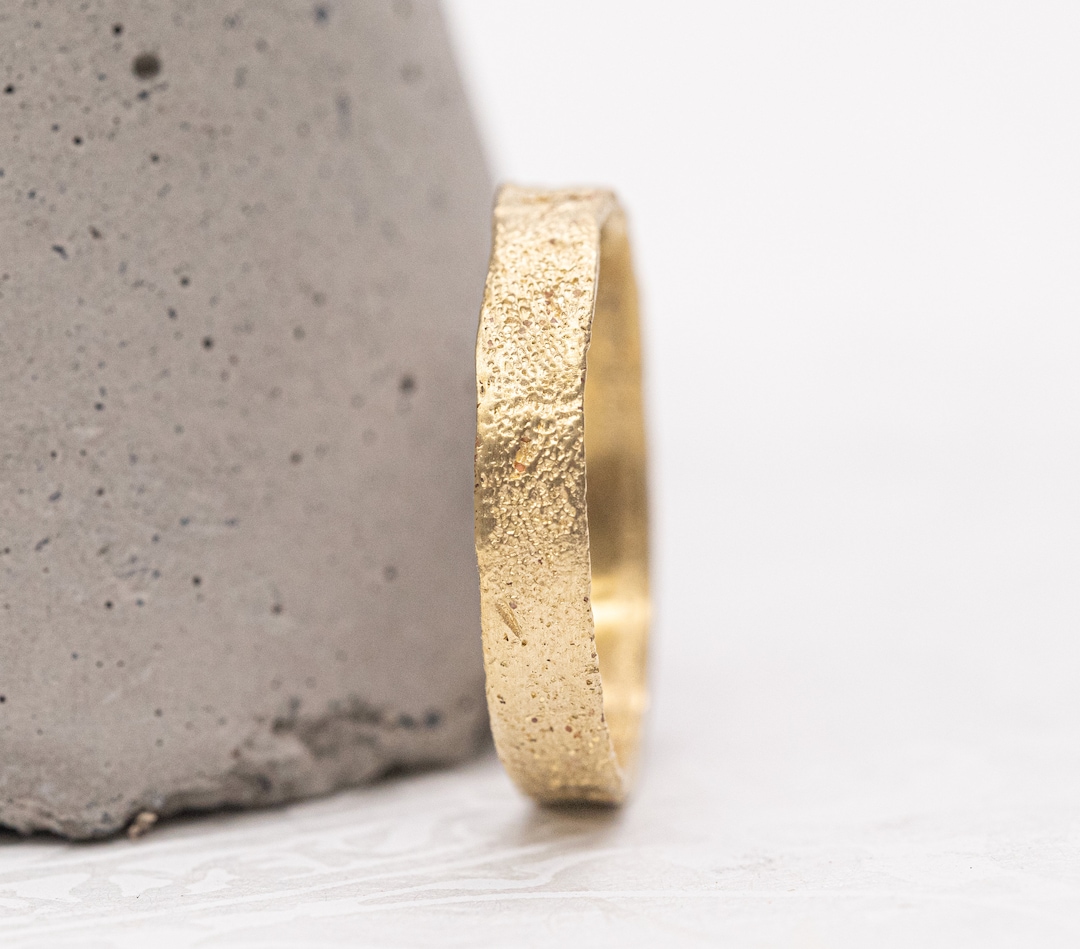 Rough Texture Ring ,sand Cast Ring Men's Wedding Ring 14K Solid Gold ...