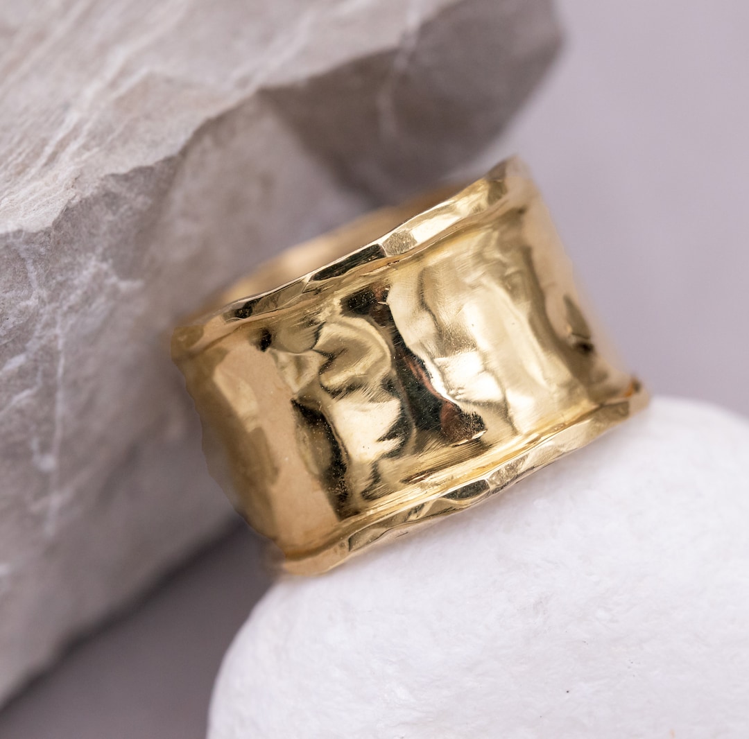 14k Yellow Gold Ring Solid Gold Extra Wide Ring, Extra Thick Band Shiny ...