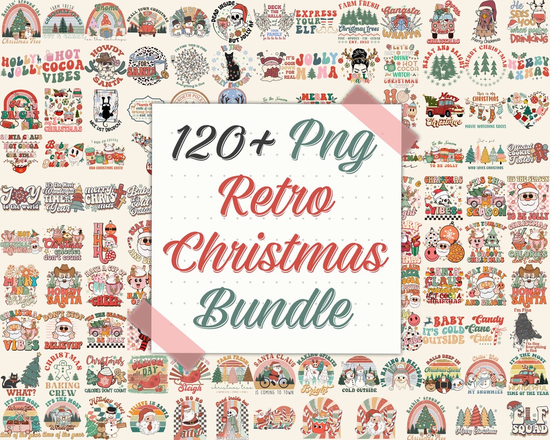 Retro Christmas Clipart Bundle Christmas Png Groovy - Etsy