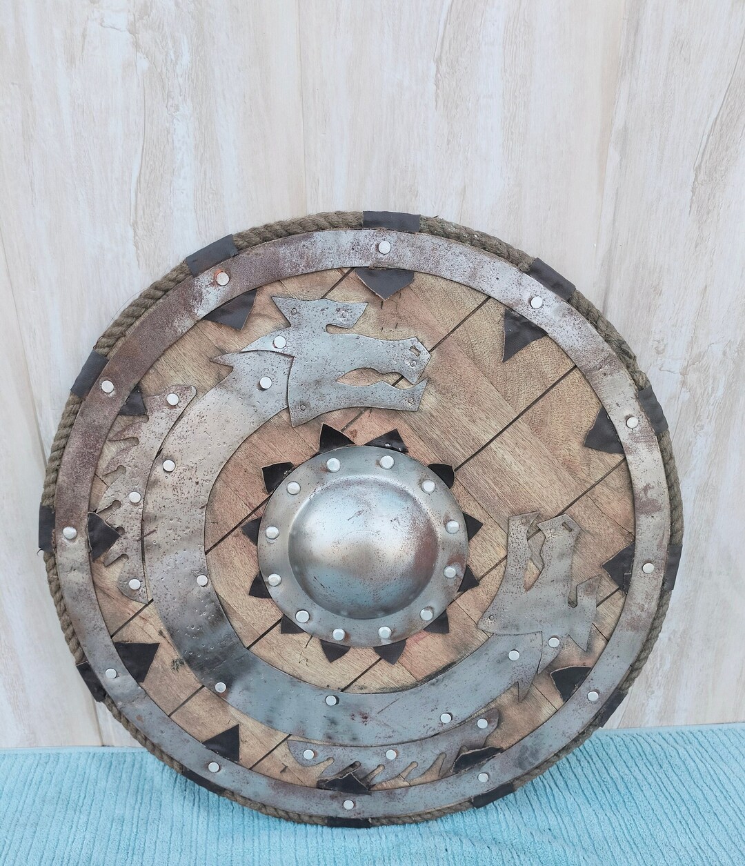 Medieval Viking Dragon Wooden Shield, Antique Heavy Battle Ready ...