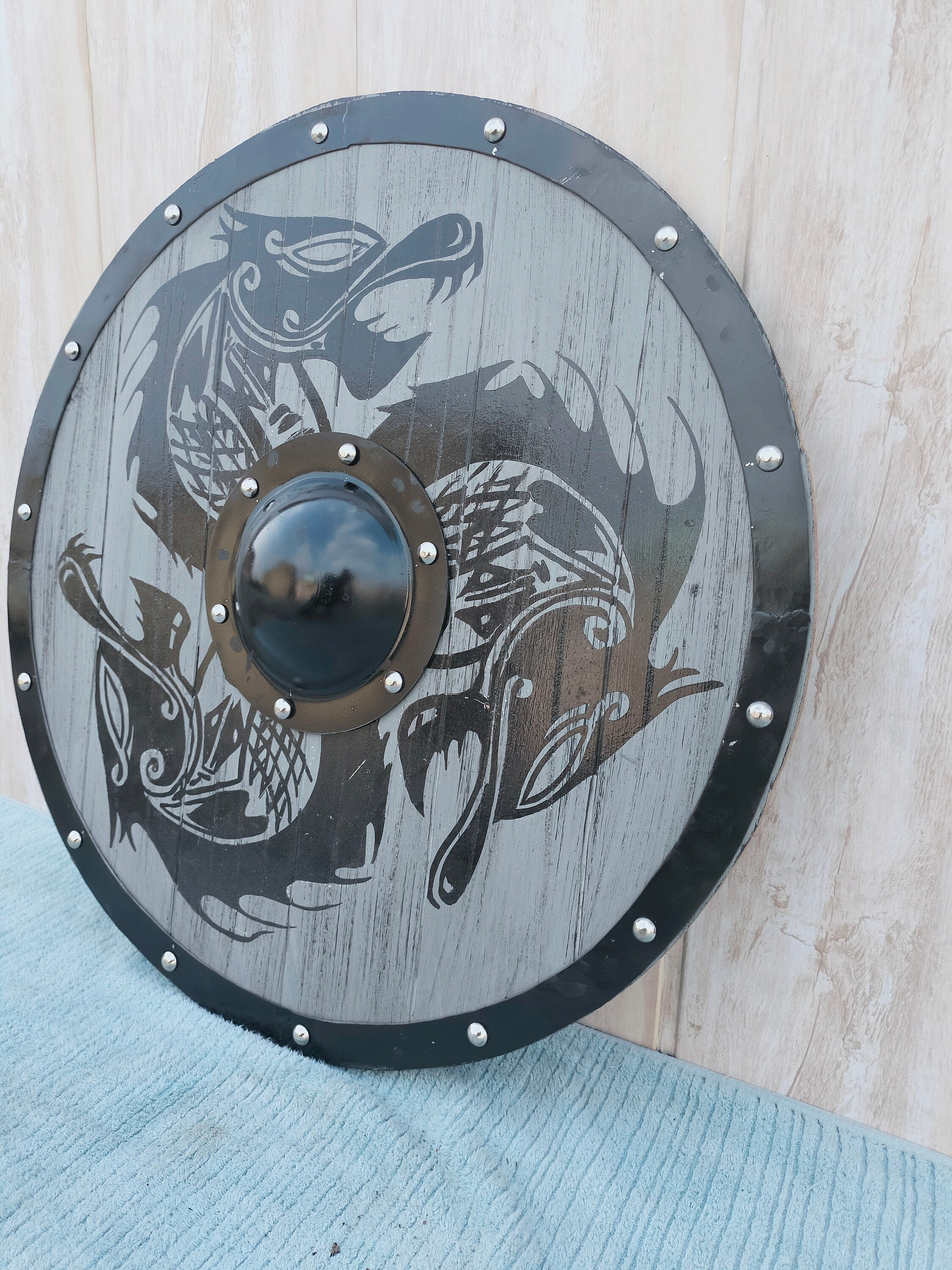 Medieval Larp Warrior Wood & Steel Viking Round Shield Armor Templar ...