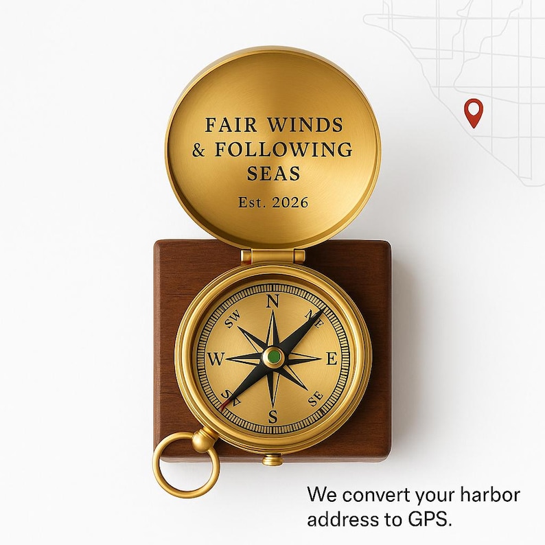 Personalized Brass Compass: Engraved Coordinates, Long Distance Gift - Etsy