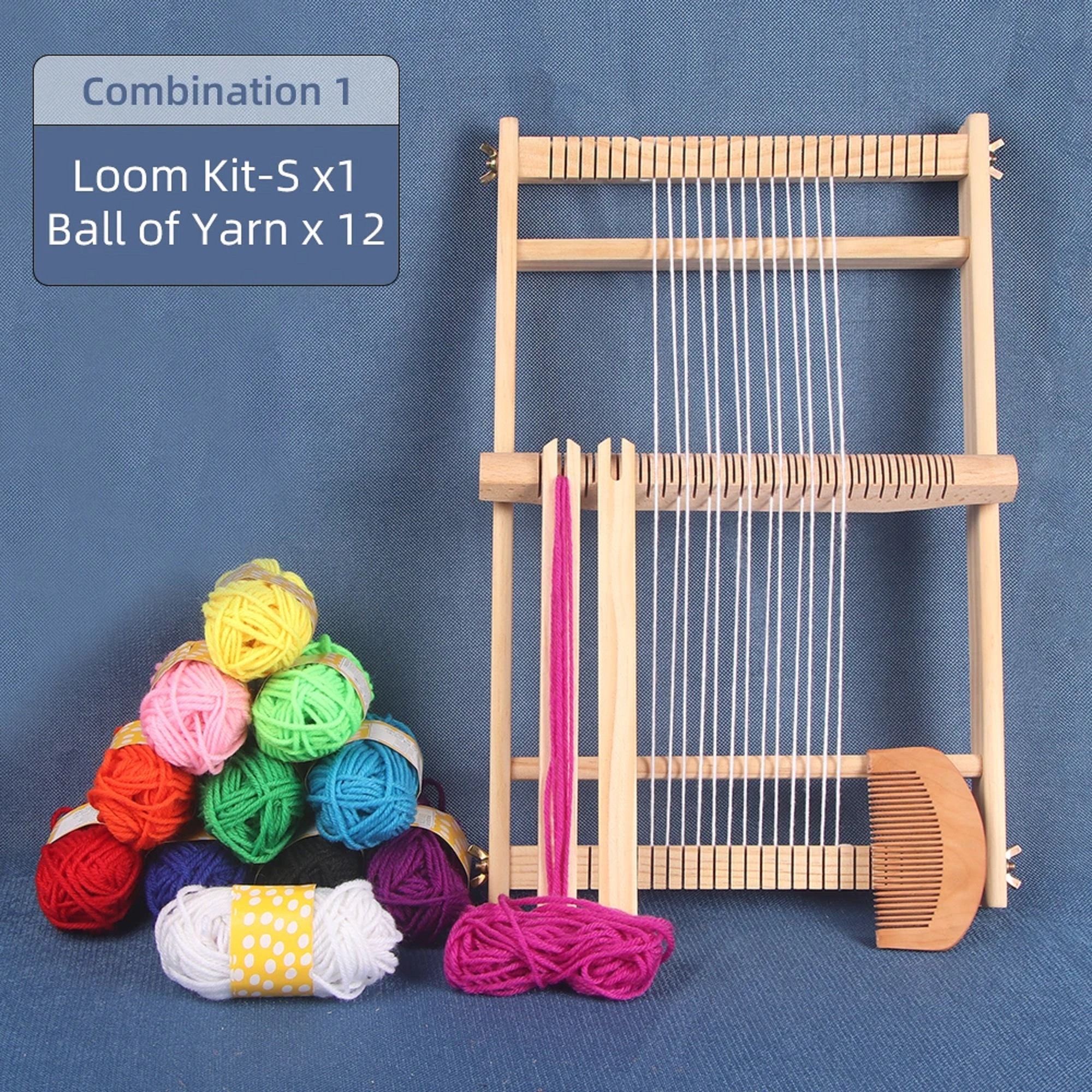 Weaving Loom Kit, 13pcs, Wooden Frame, Yarn Balls, Beginner Tapestry ...