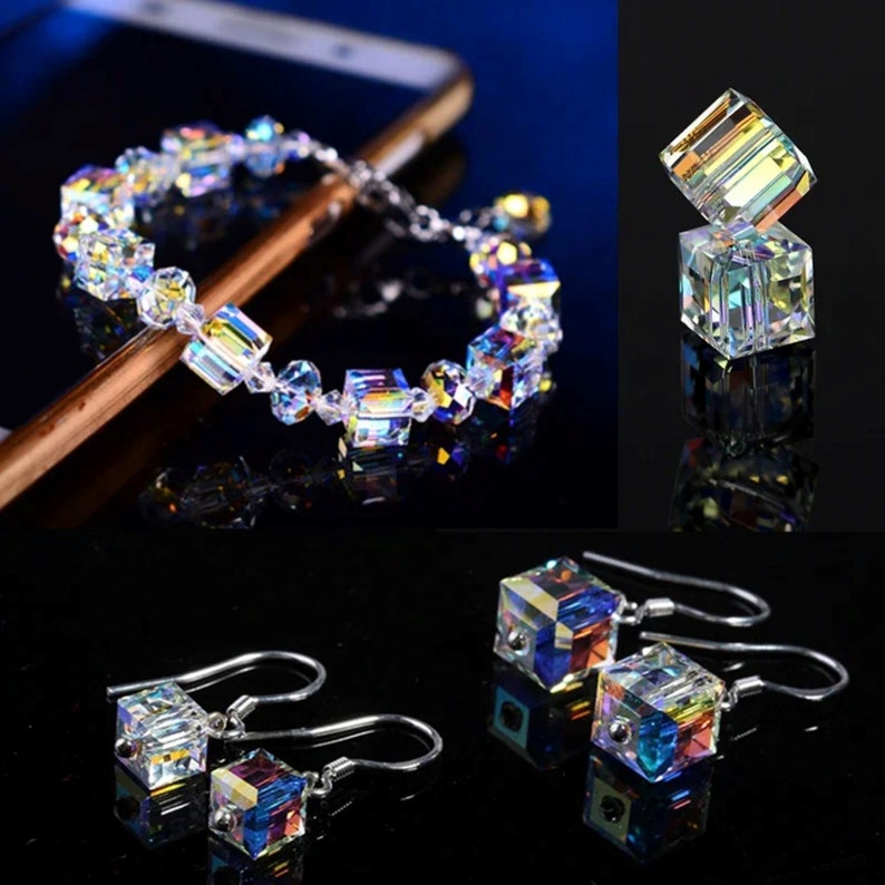 Crystal Square Beads, Glass Beads 50/100PCS 4/6/8mm, AB Colorful Cube ...