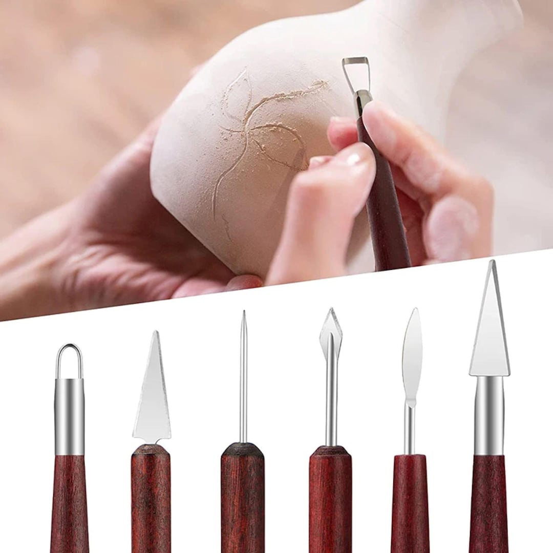Pottery Sculpting Tools, 6pcs, Metal Wooden Handle, Double Head ...