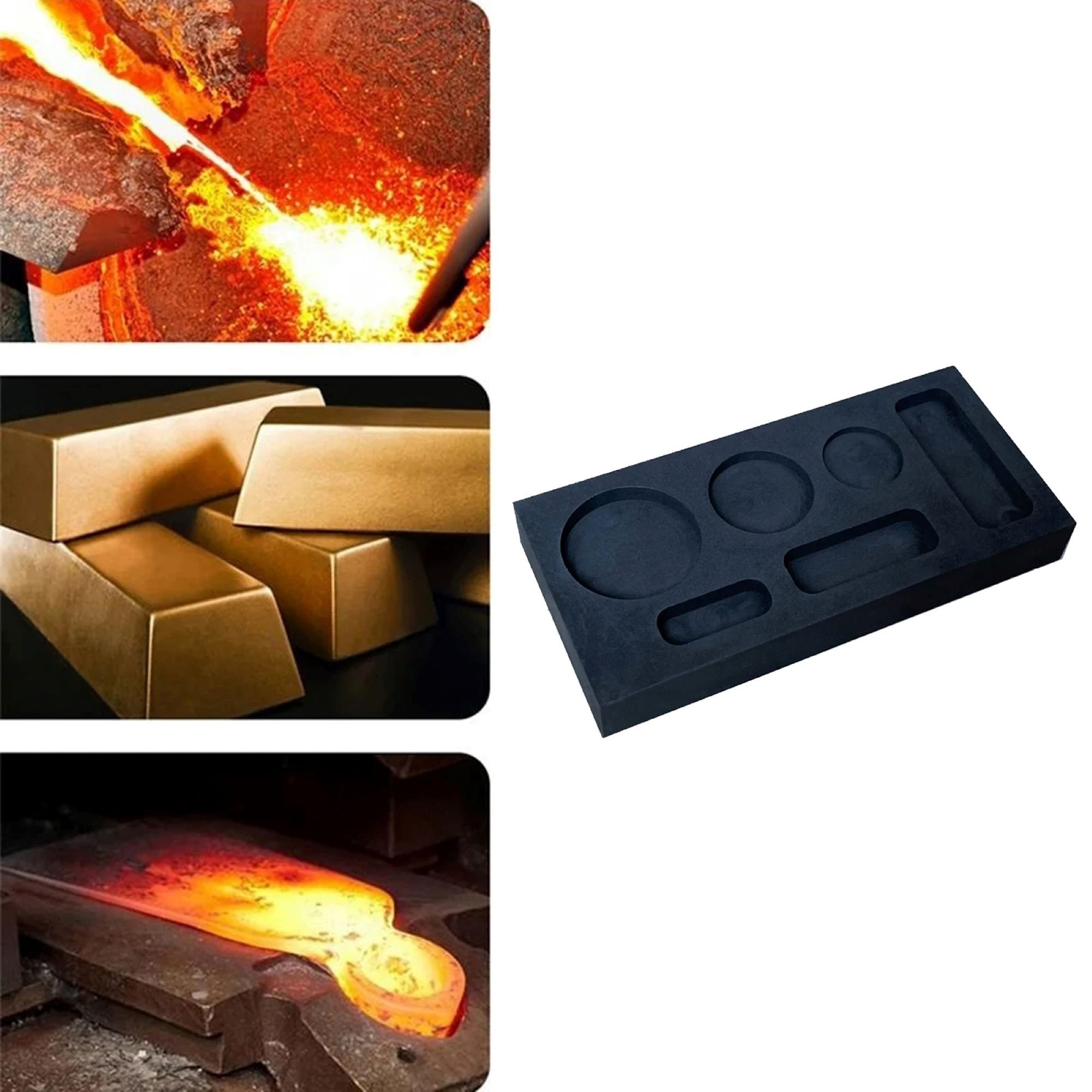Graphite Ingot Mold, 5 Cavity Sizes Ingot, Multi Pocket Combo Shapes ...