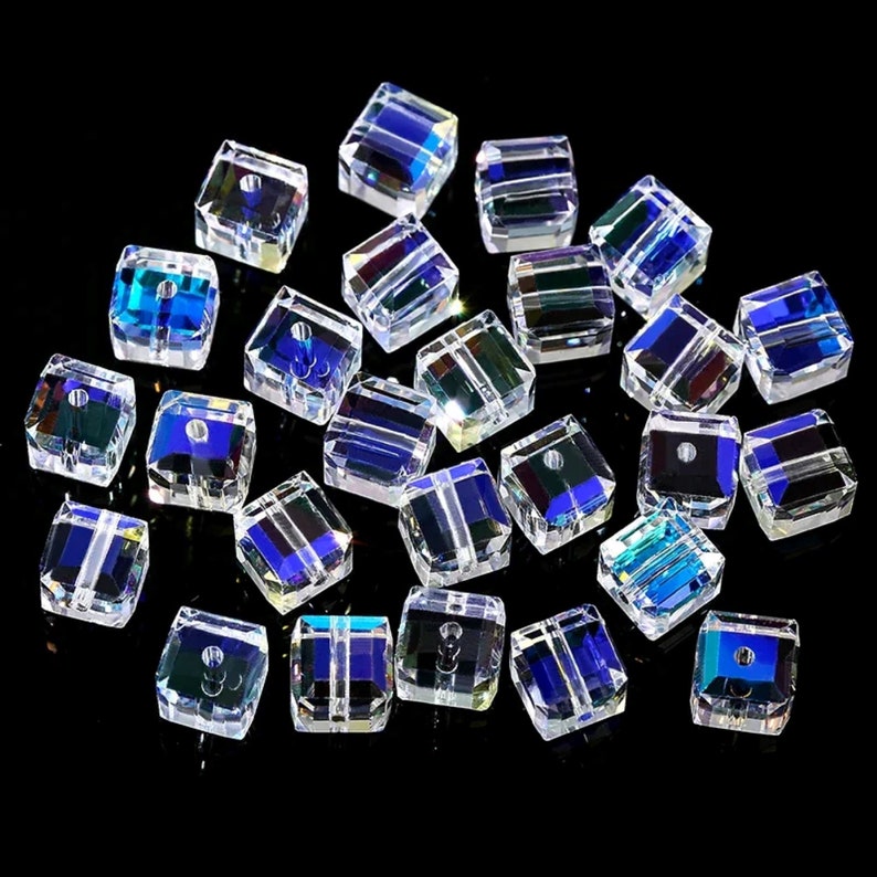 Crystal Square Beads, Glass Beads 50/100PCS 4/6/8mm, AB Colorful Cube ...