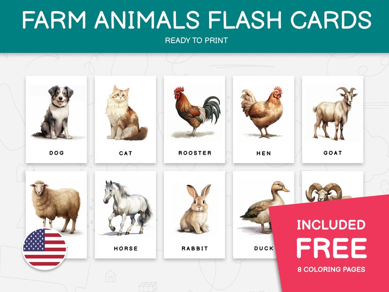 FARM ANIMALS Montessori Cards Flashcards PDF Printable Cards Preschool ...