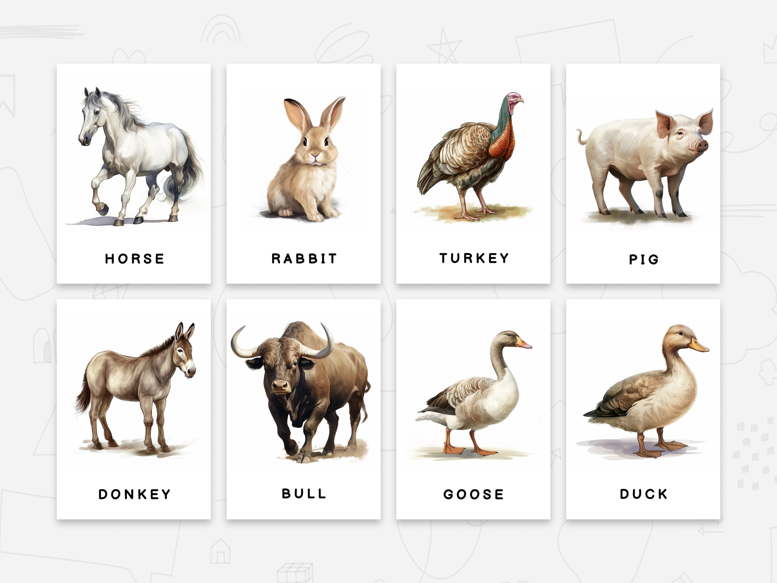 FARM ANIMALS Montessori Cards Flashcards PDF Printable Cards Preschool ...