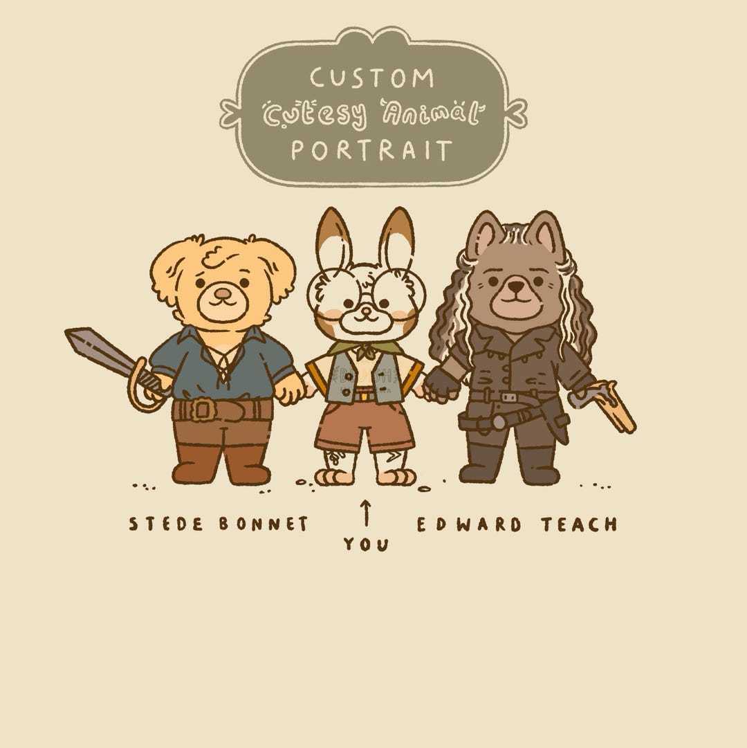 Stede Bonnet, Edward Teach and I Custom Cutesy Animal Portrait - Etsy