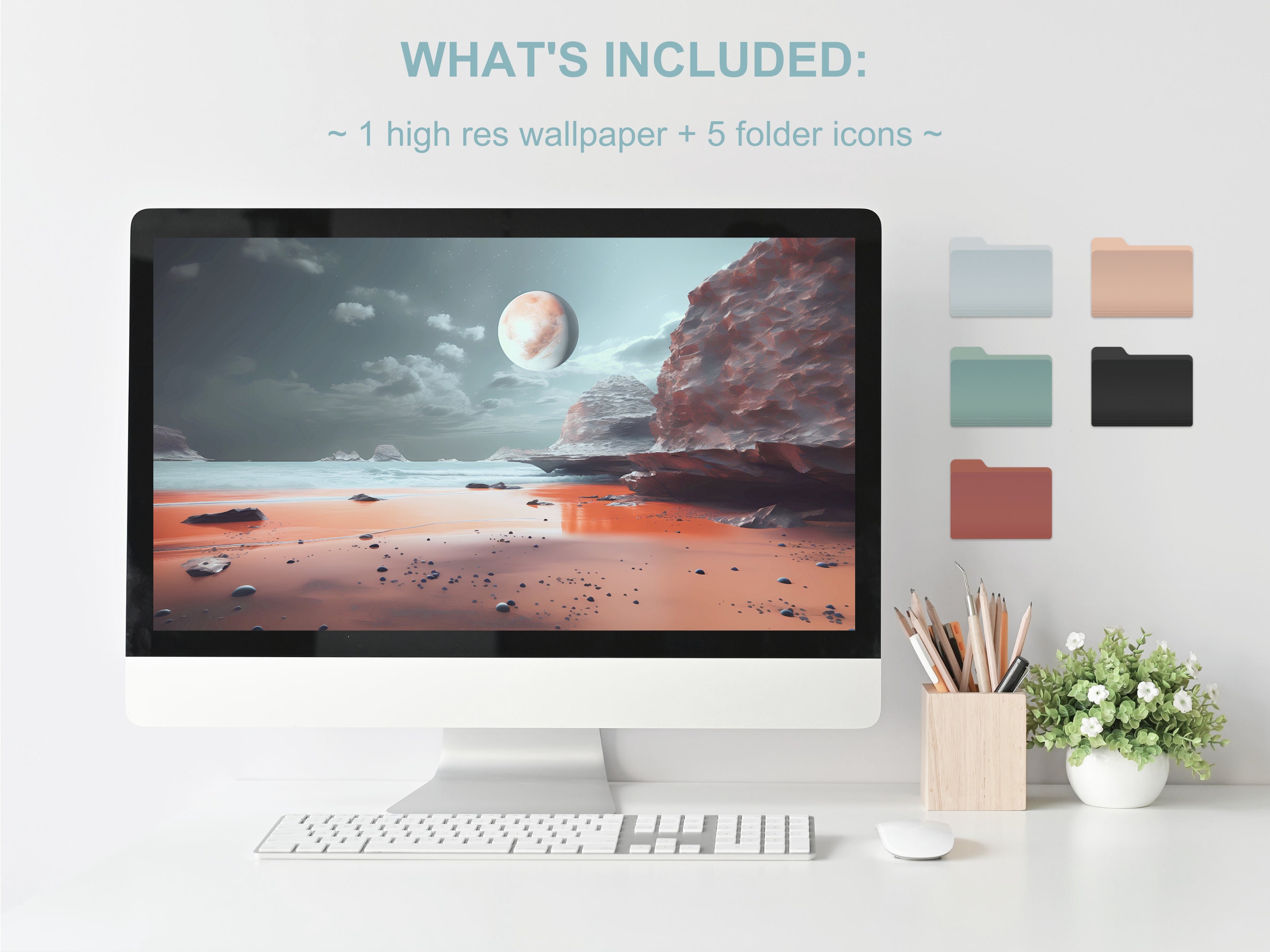 Desktop Wallpaper With Matching Folder Desktop Icons Aesthetic Laptop ...