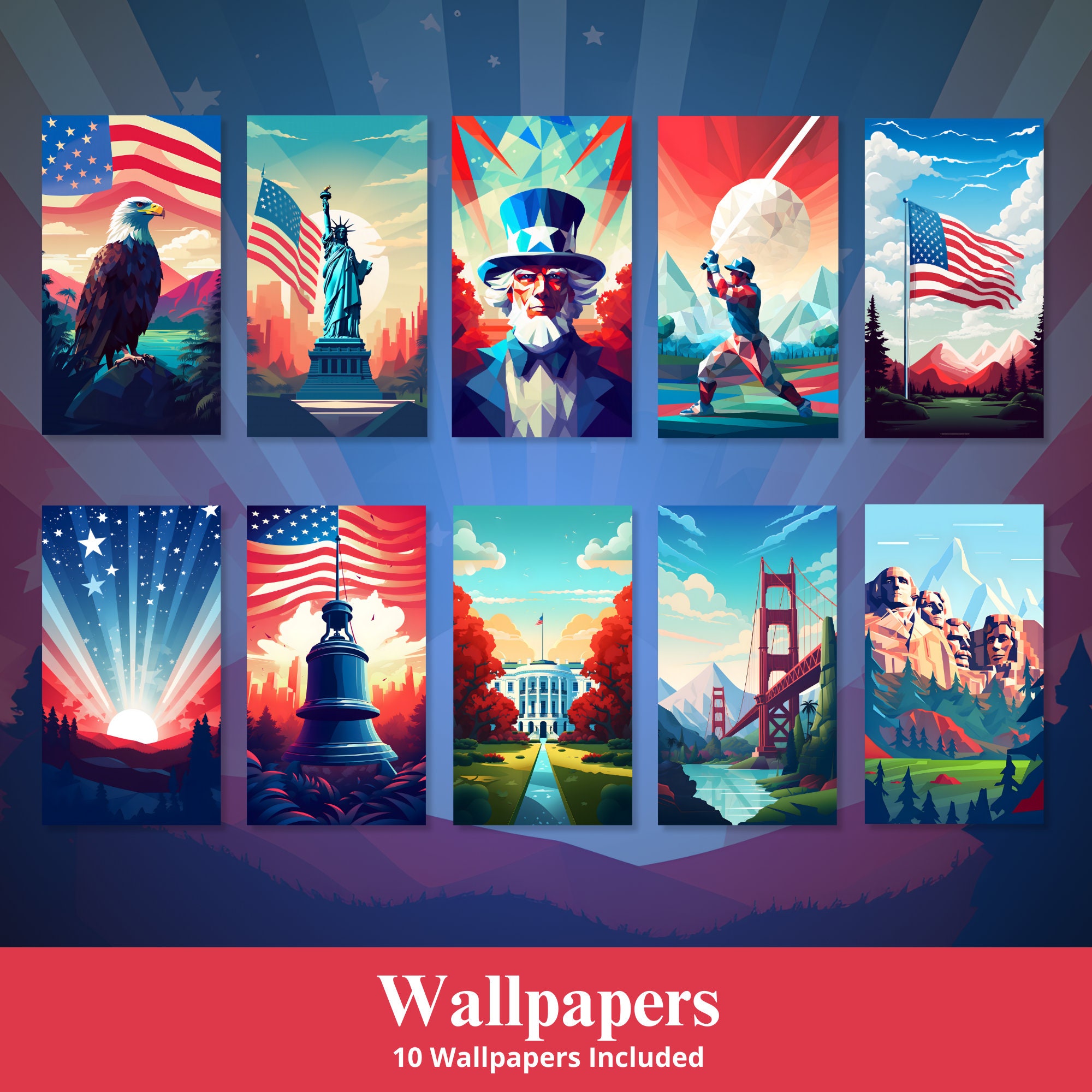 Phone Icons Wallpaper Set USA Theme Phone App Icons Pack Matching Phone ...