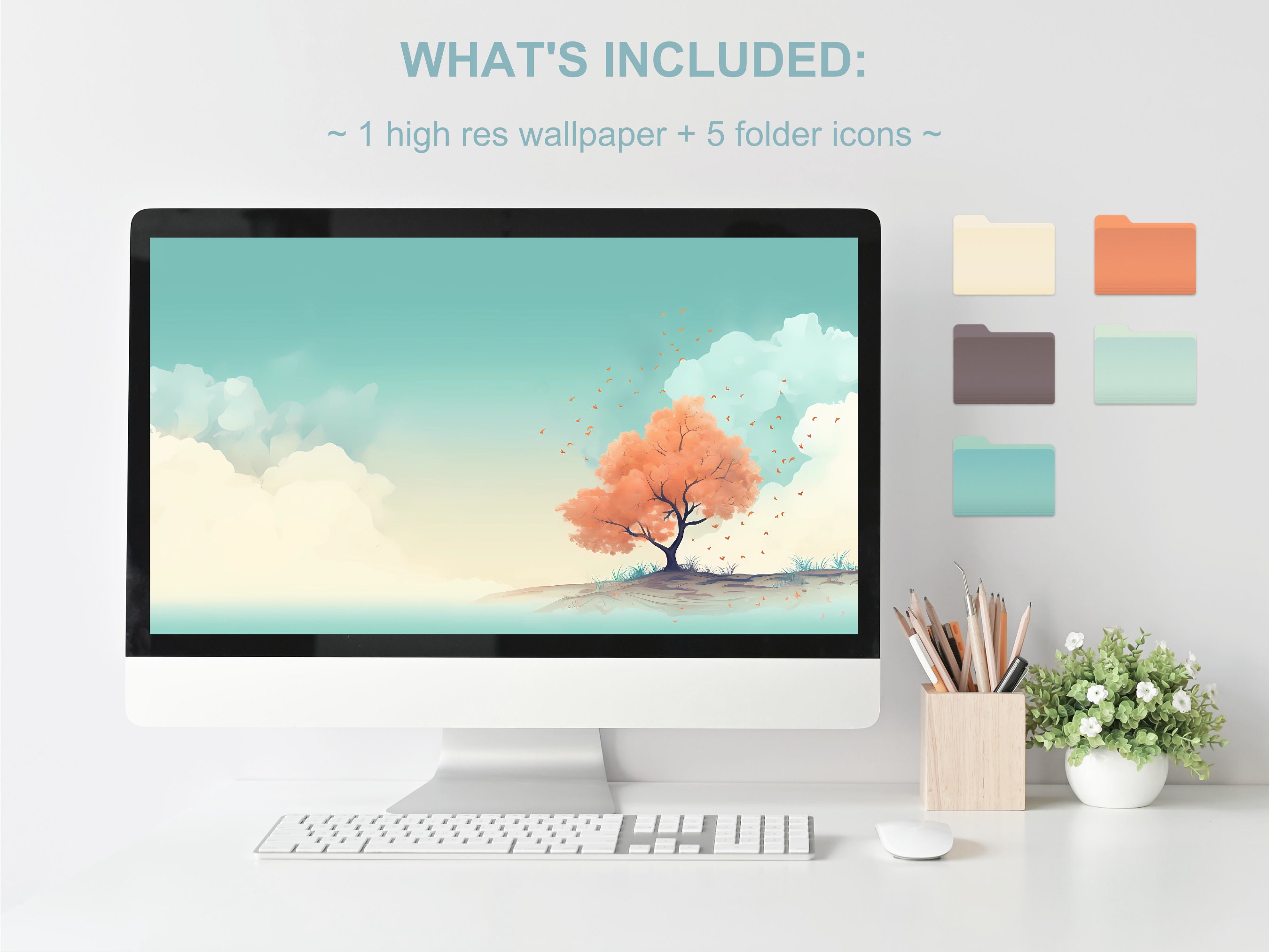 Minimalist Desktop Wallpaper Matching Folder Desktop Icons Aesthetic ...