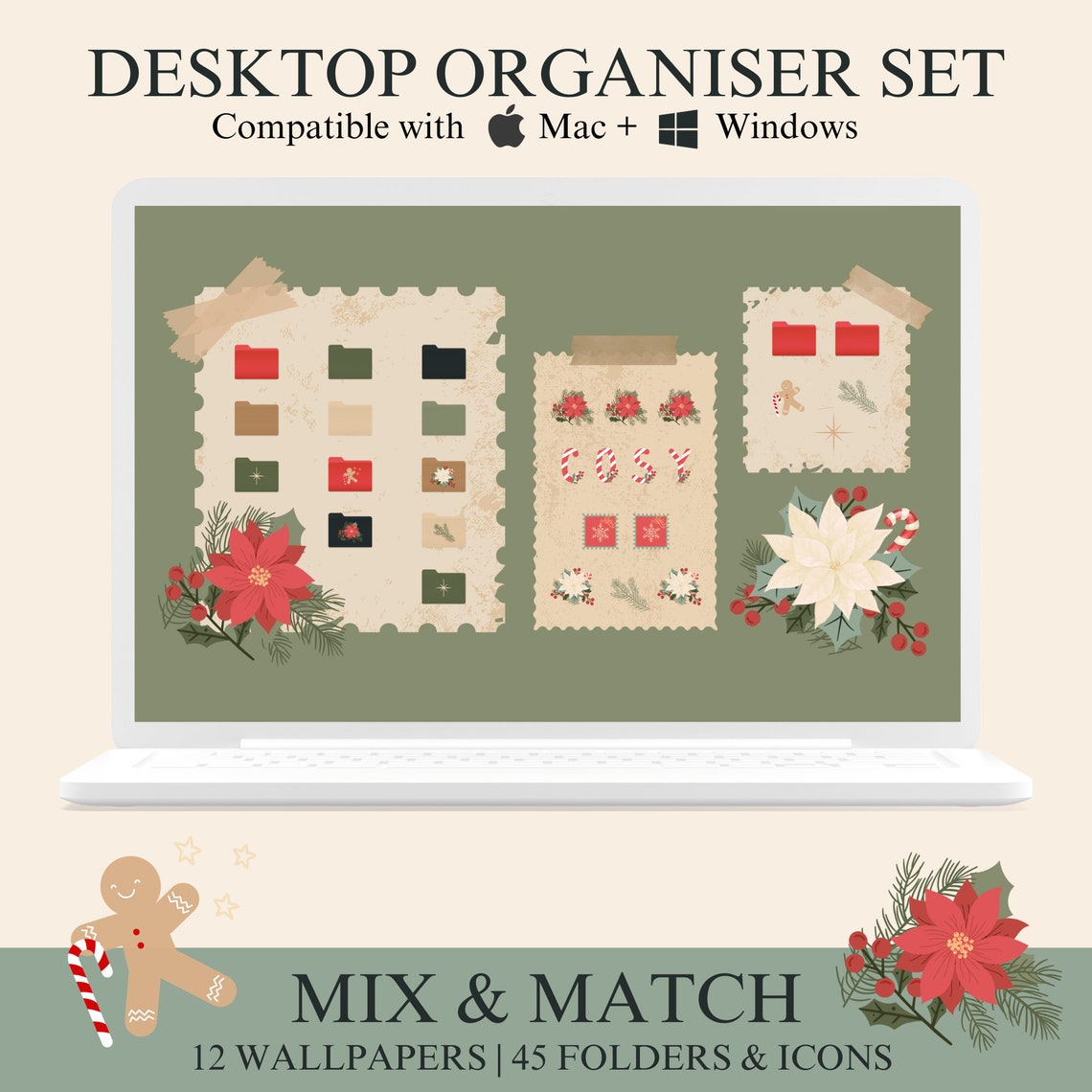Christmas Desktop Wallpaper Organizer Set Folder Icons - Etsy