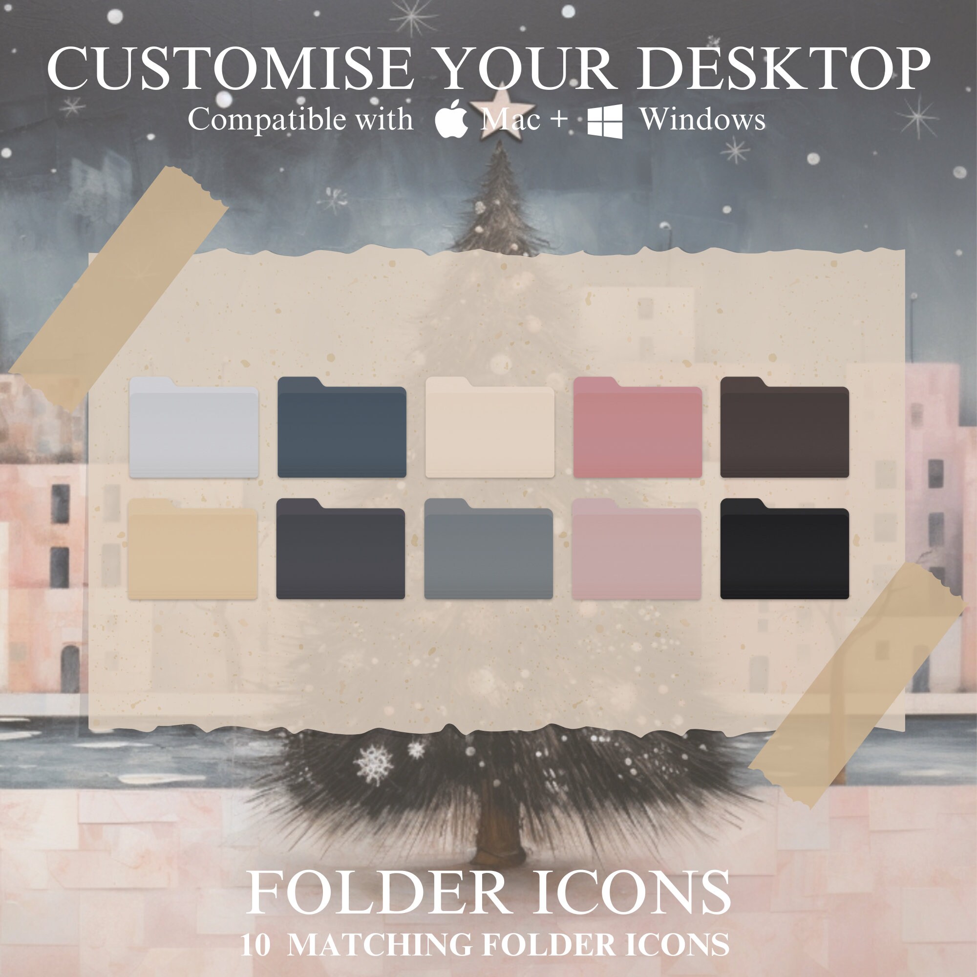 Pink Christmas Desktop Wallpaper Organizer Set Folder Icons Pastel ...