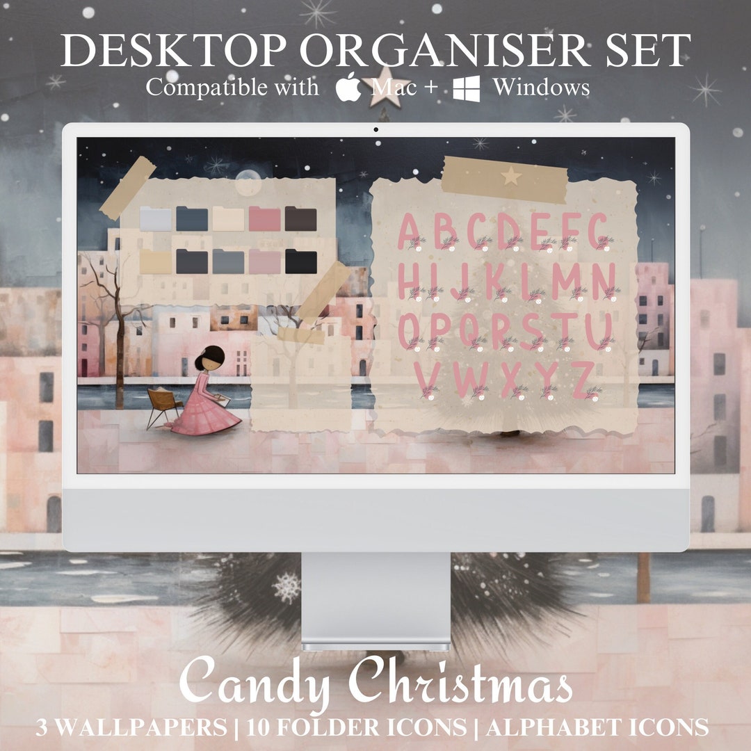 Pink Christmas Desktop Wallpaper Organizer Set Folder Icons Pastel ...
