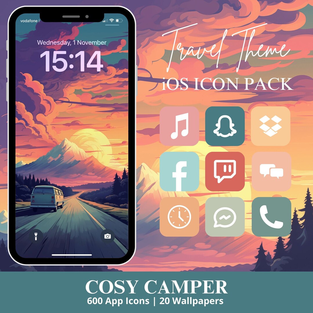 Phone Icons Wallpaper Set Cosy Camper Van Theme Phone App Icons Pack ...