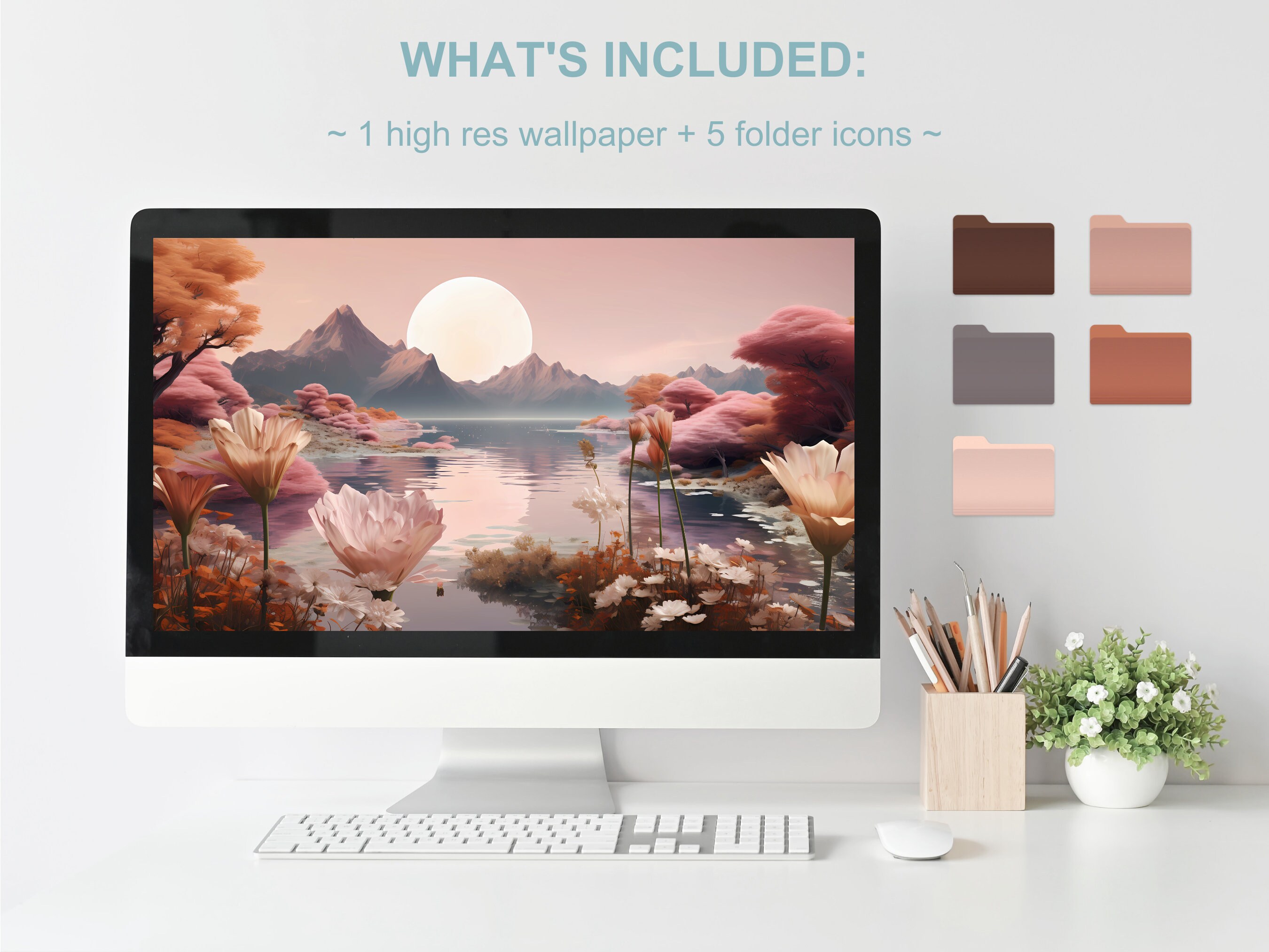 Desktop Wallpaper With Matching Folder Desktop Icons Aesthetic Laptop ...
