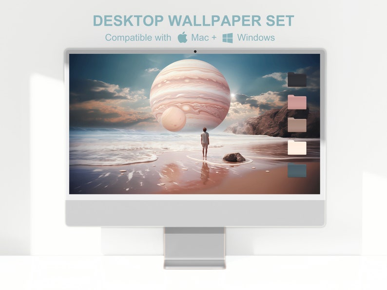 Desktop Wallpaper With Matching Folder Icons Beach Aesthetic - Etsy