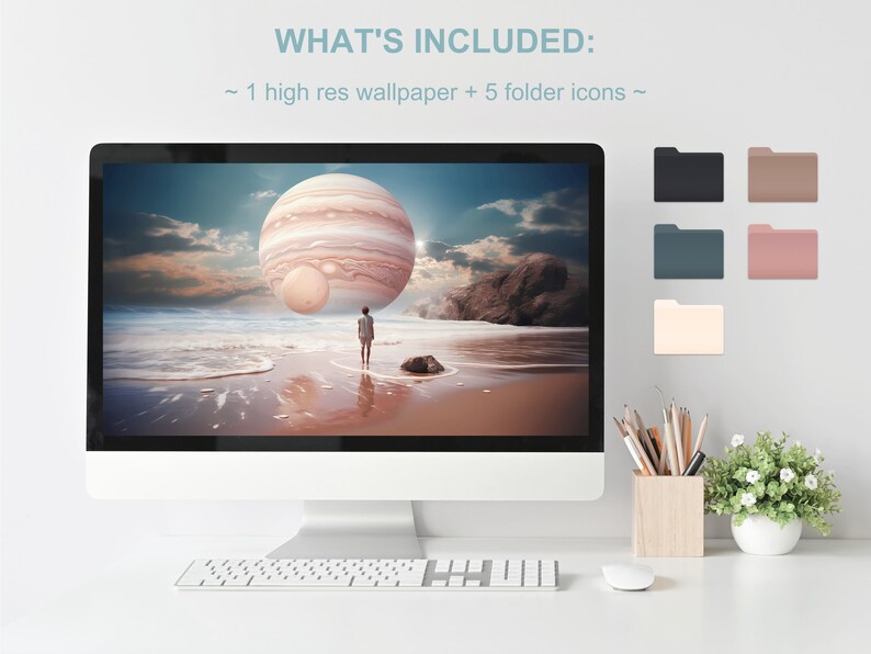 Desktop Wallpaper With Matching Folder Icons Beach Aesthetic - Etsy