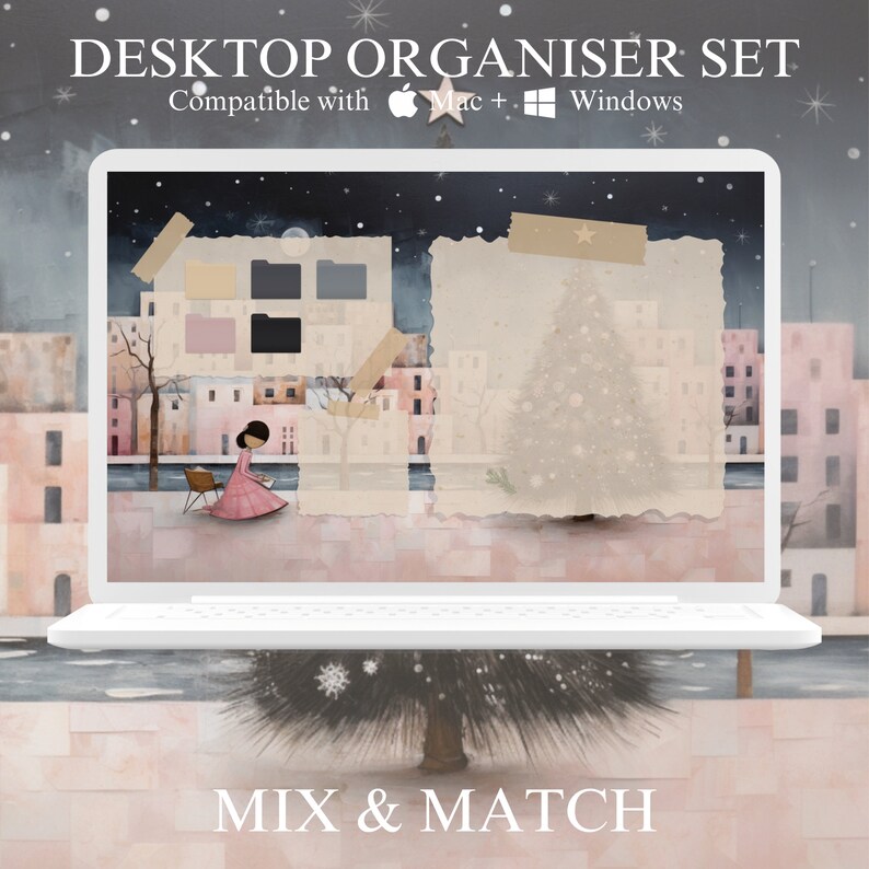 Pink Christmas Desktop Wallpaper Organizer Set Folder Icons Pastel ...