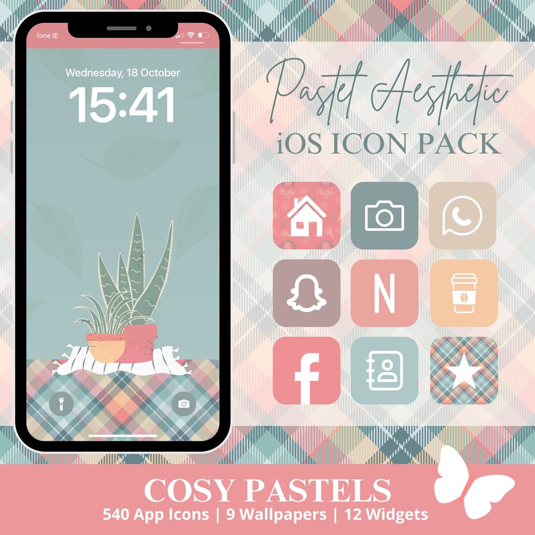 Phone Icons Wallpaper Set Cosy Pastel Theme Phone App Icons Pack ...