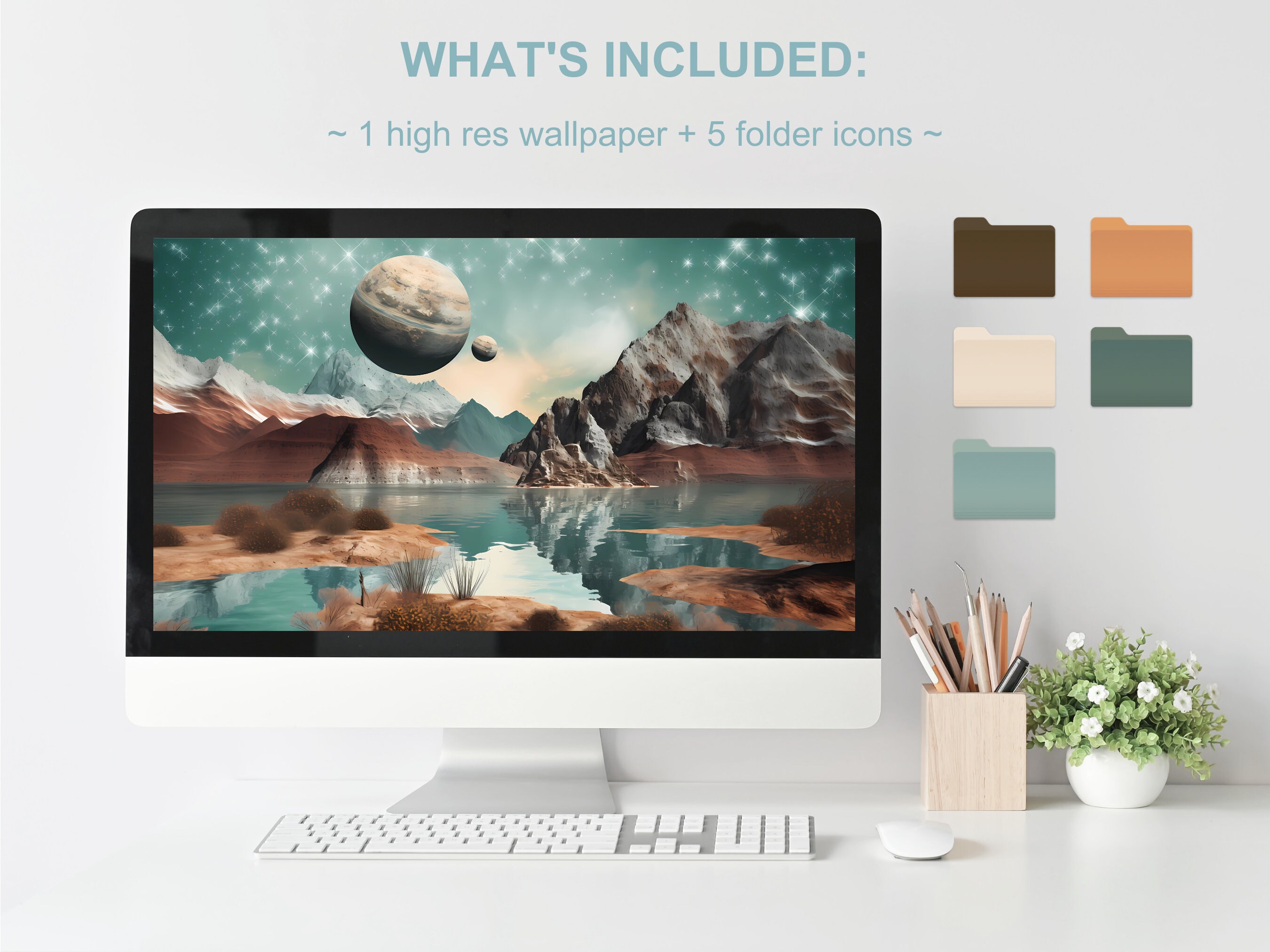 Desktop Wallpaper With Matching Folder Desktop Icons Aesthetic - Etsy