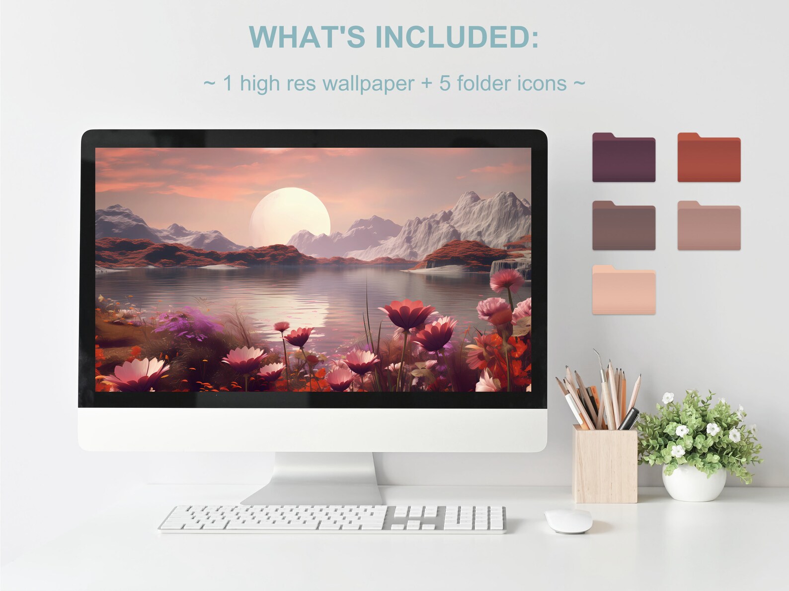 Desktop Wallpaper With Matching Folder Desktop Icons Aesthetic Laptop ...