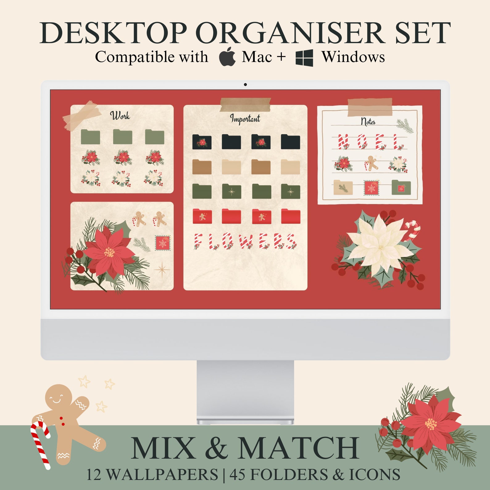 Christmas Desktop Wallpaper Organizer Set Folder Icons - Etsy