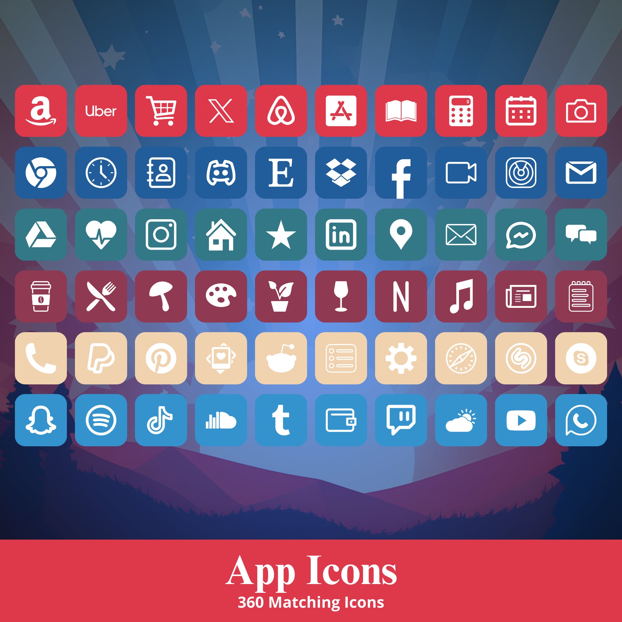 Phone Icons Wallpaper Set USA Theme Phone App Icons Pack Matching Phone ...