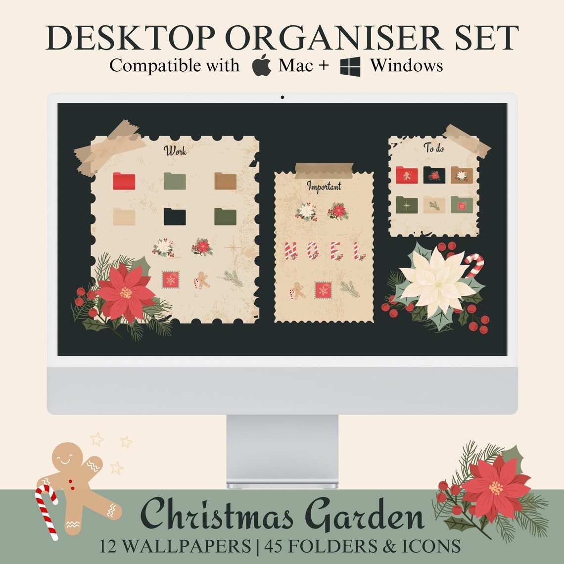 Christmas Desktop Wallpaper Organizer Set Folder Icons - Etsy
