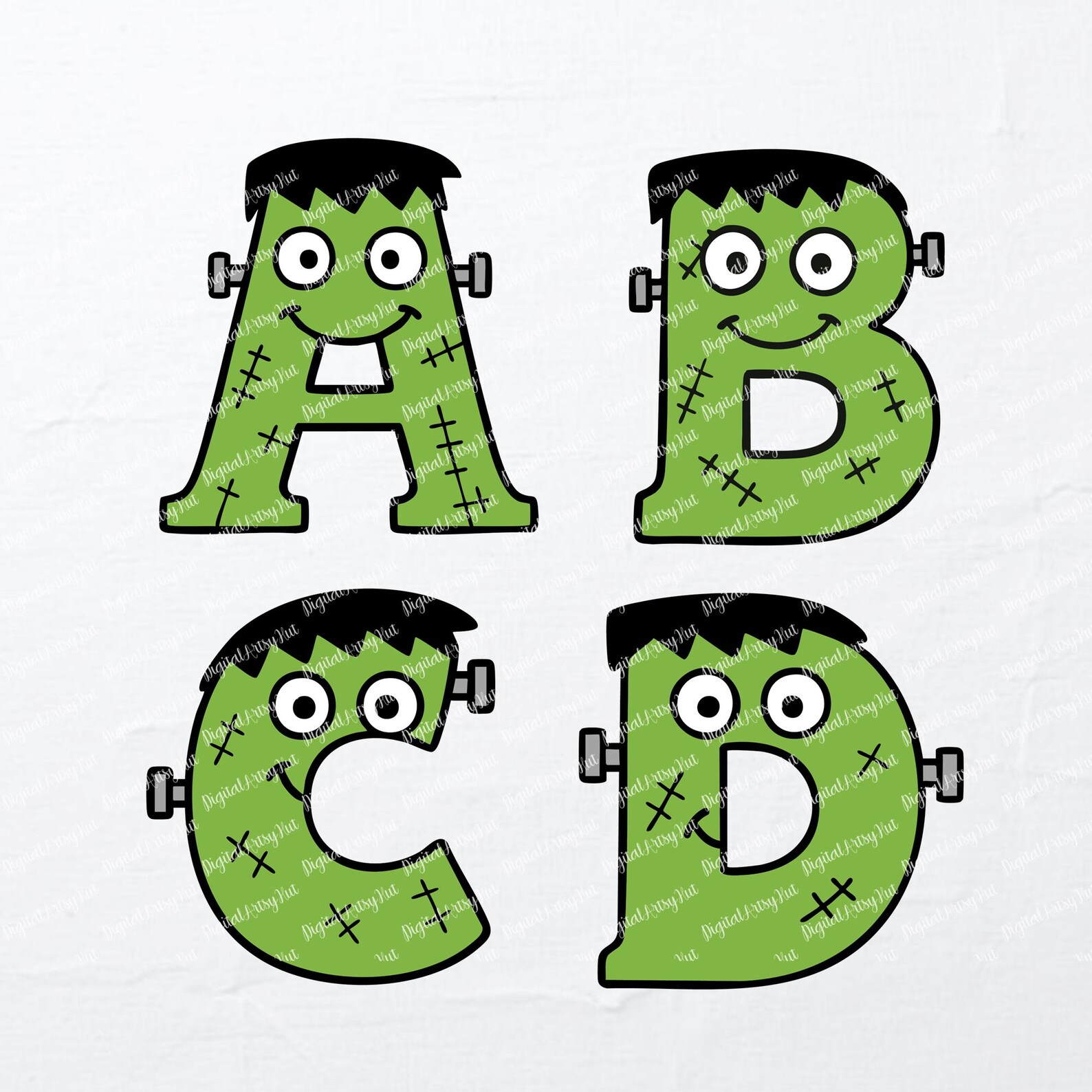 Frankenstein Alphabet PNG: Halloween Monster Letters (instant Download ...
