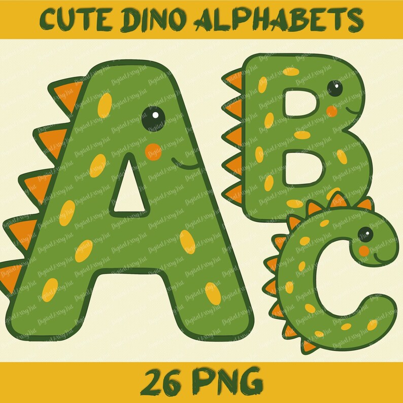Dinosaur Clip Art A-Z Cute Letters. Dino Birthday Party, Kids Font ...