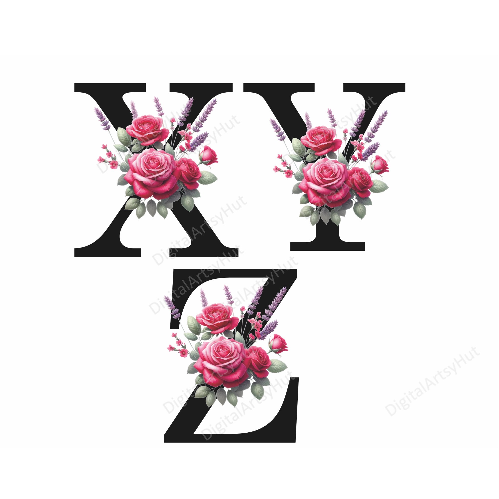 Floral Letters PNG Alphabet Clipart Bundle With Red Watercolor Roses ...