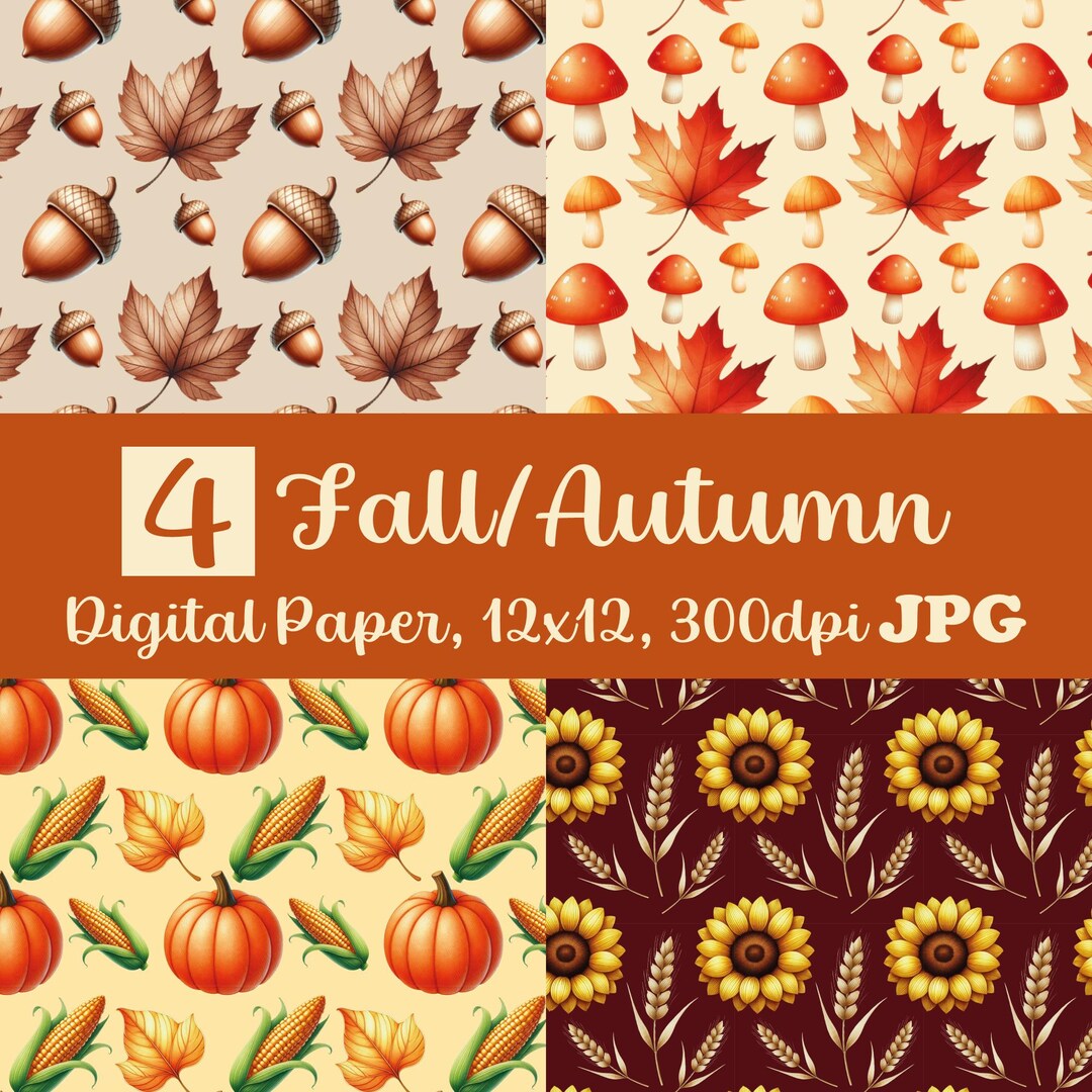 Seamless Fall Scrapbook Paper Digital Autumn Patterns Pumpkins ...