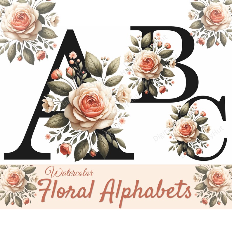 Watercolor Floral Letter Clipart Bundle: Wedding Monogram (PNG Digital ...