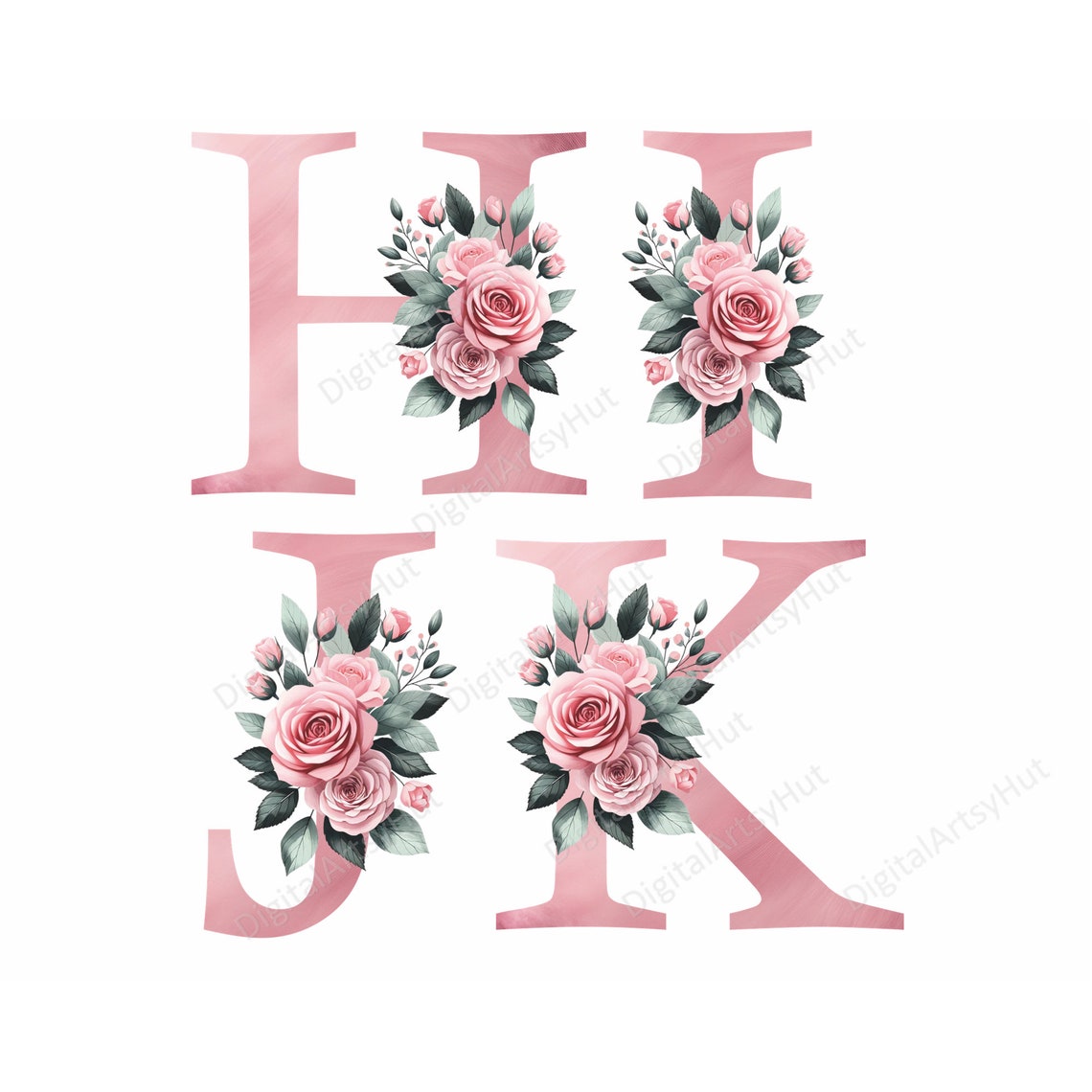 Floral Alphabet PNG Bundle. Watercolor Pink Floral Letters Decorative ...