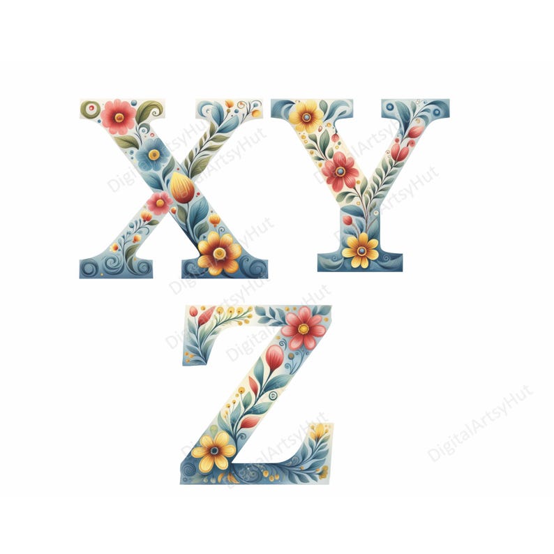 Floral Alphabet PNG Bundle. Watercolor Floral Letters Decorative ...