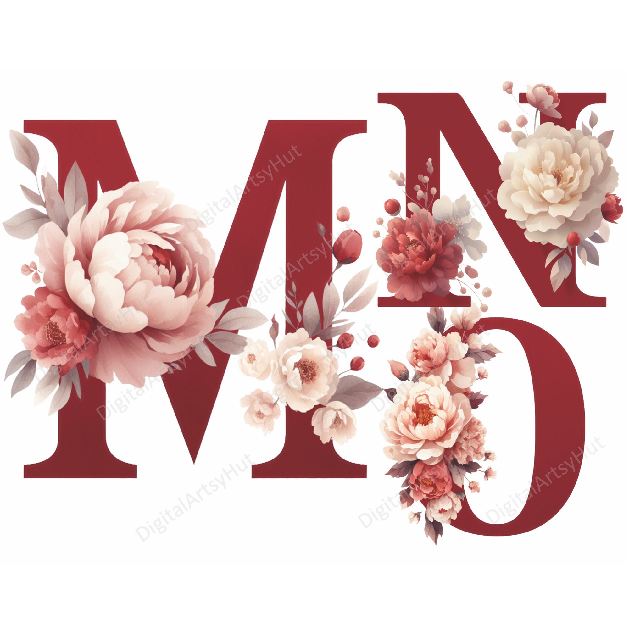 Watercolor Letter Alphabet PNG Bundle Floral Monogram Letters. Floral ...