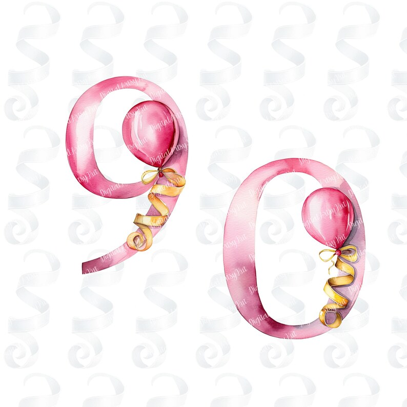 Watercolor Balloon Numbers Clipart: Birthday Anniversary PNG (digital ...