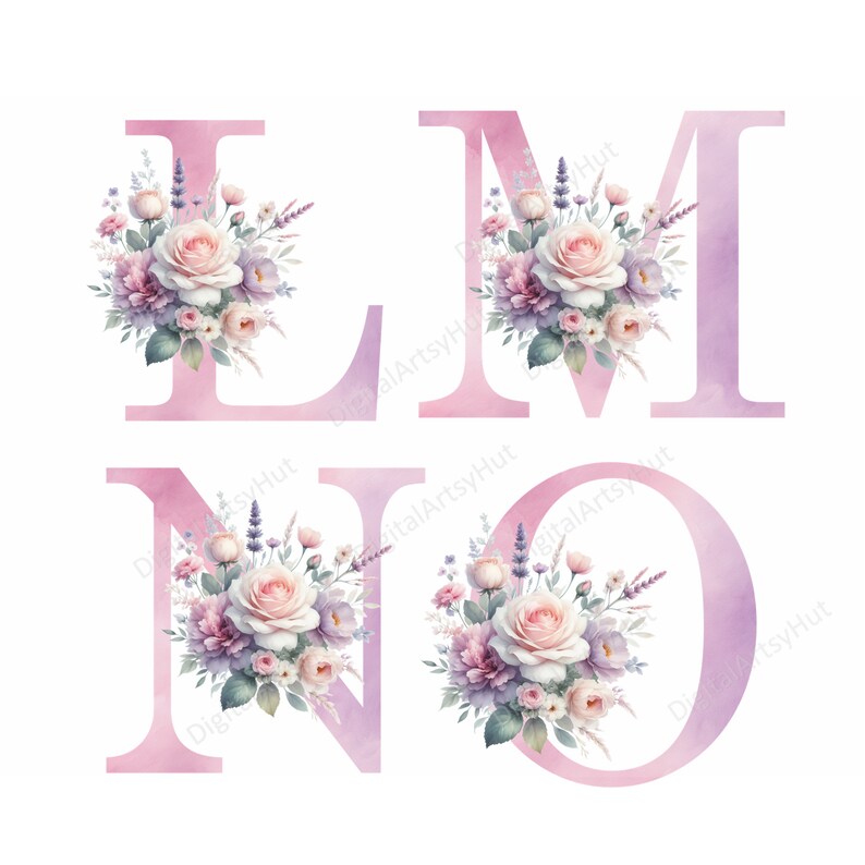 Watercolor Letter Alphabet Bundle Floral Letters DIY Digital Graphics ...