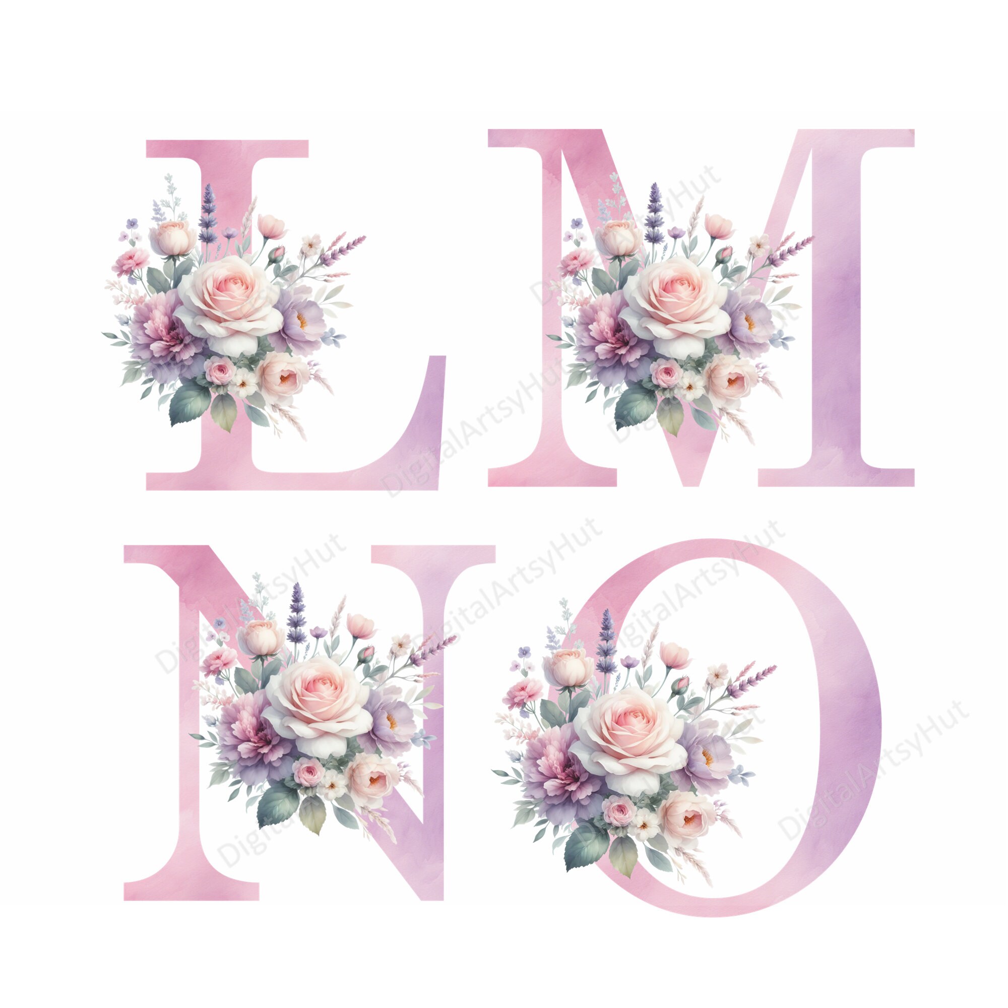 Watercolor Letter Alphabet Bundle Floral Letters DIY Digital Graphics ...