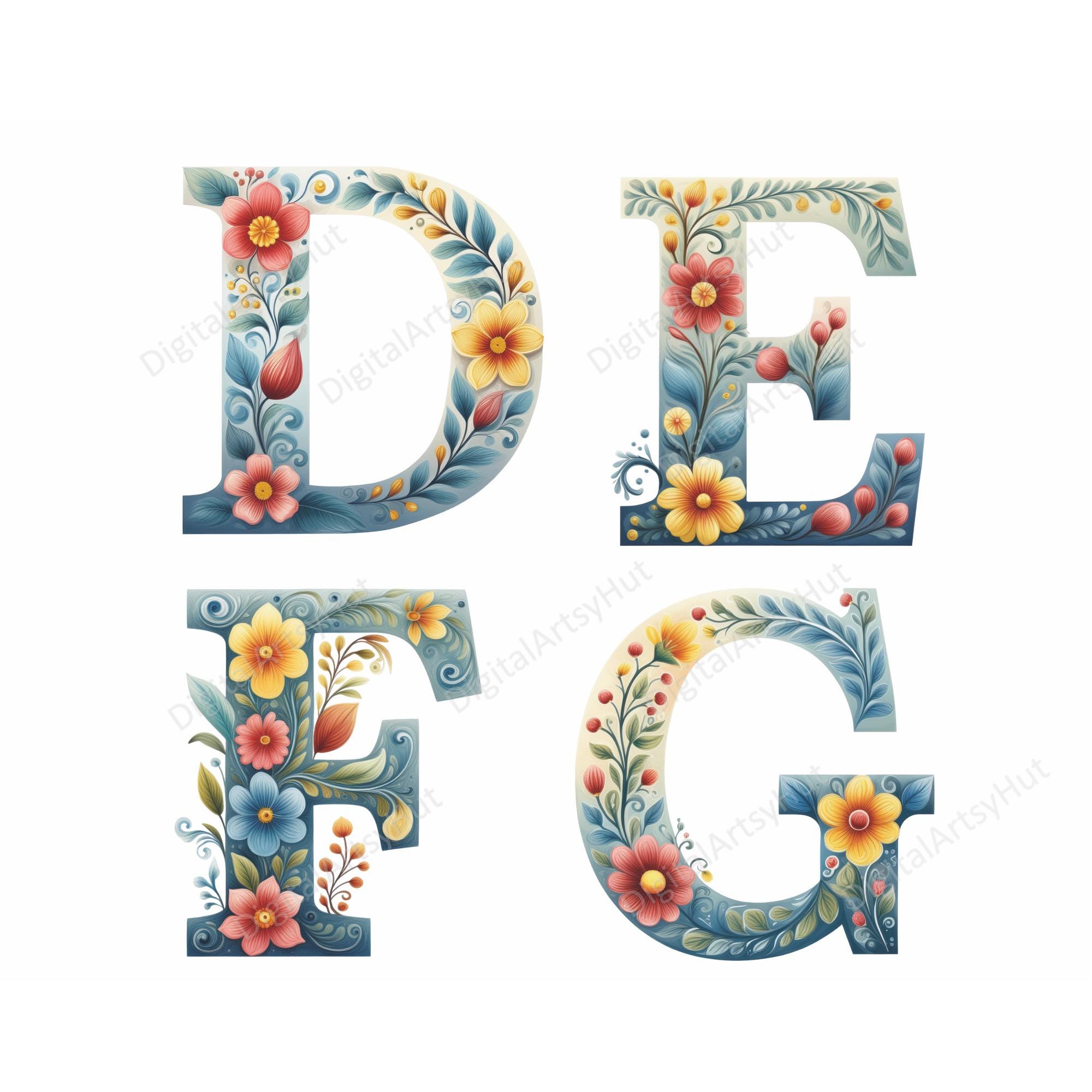 Floral Alphabet PNG Bundle. Watercolor Floral Letters Decorative ...