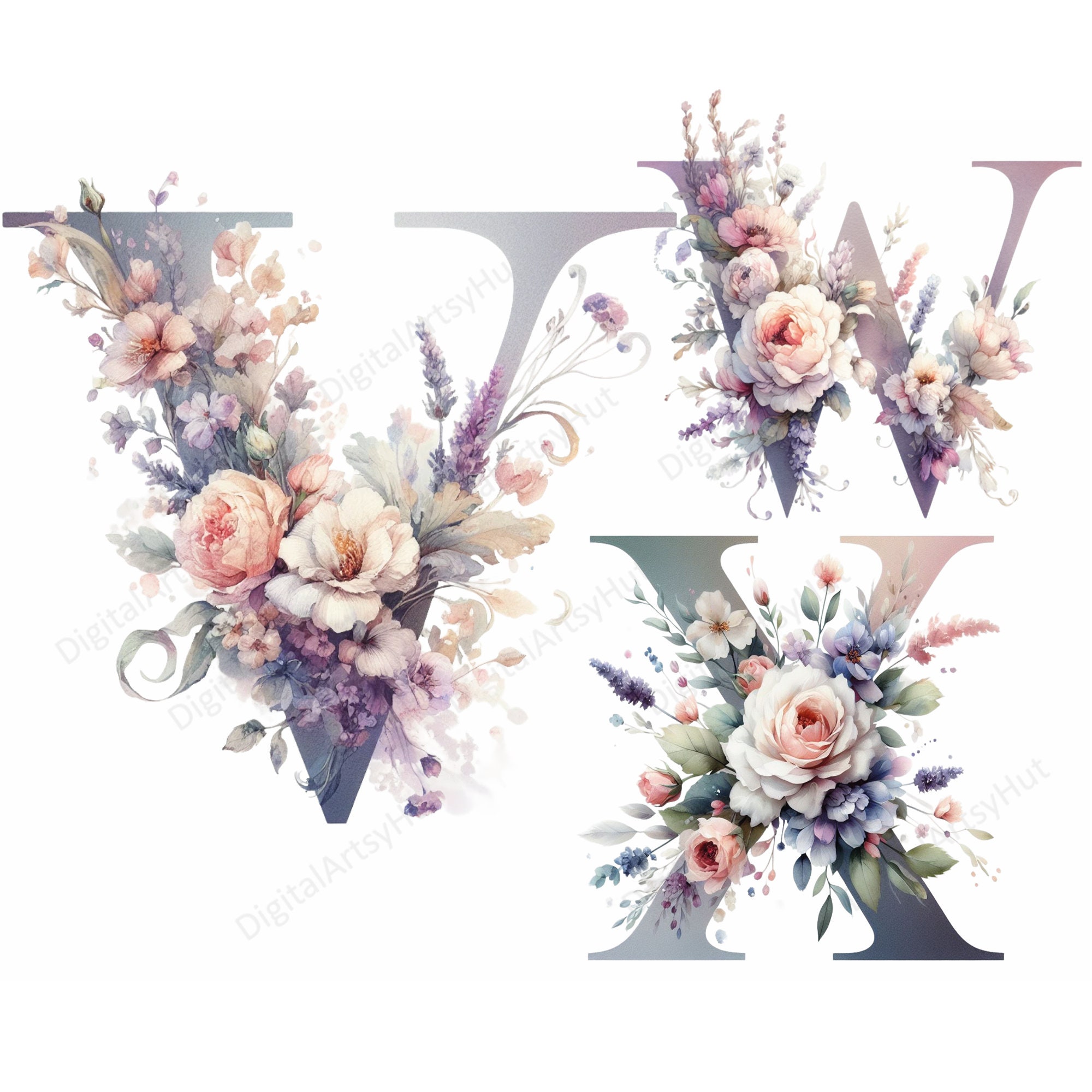 Watercolor Letter Alphabet Bundle Floral Letters Decorative Letters ...