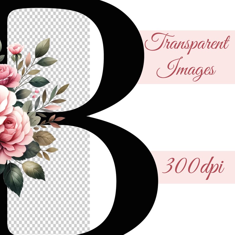 Floral Letter Alphabet Clipart Bundle With Pink Watercolor Roses ...