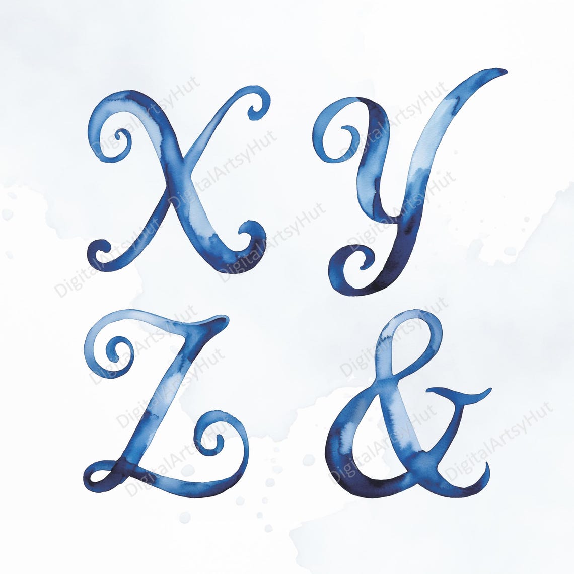Blue Watercolor Alphabet Clipart: Wedding Monogram PNG (digital ...